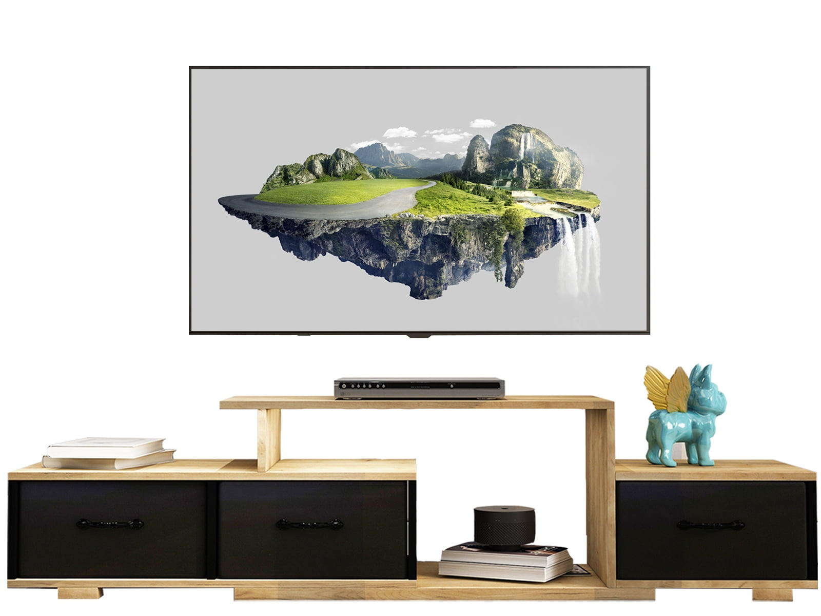 Seizeen Floating-Island TV Stand for 55''-70'' TVs, 2-Tier Shelves, 3 ...