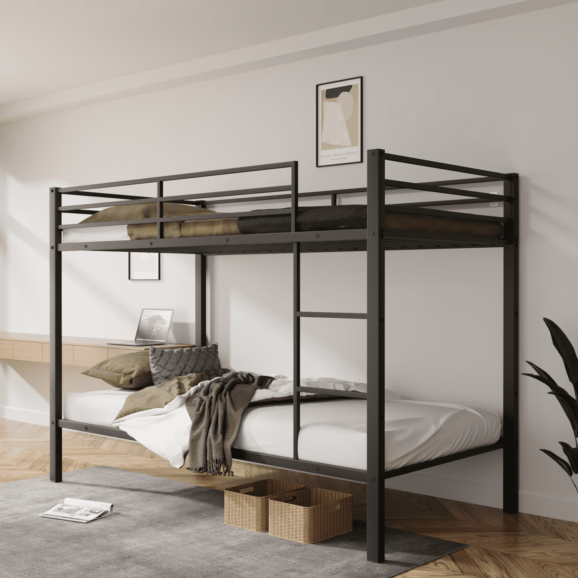 Seizeen Twin Over Twin Bunk Bed with Trundle, Heavy Duty Metal, 400LBS ...