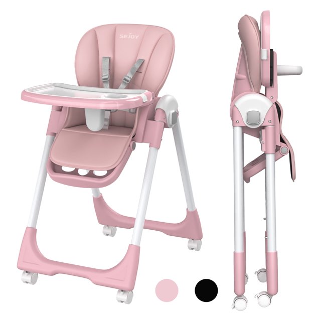 Sejoy 4 Wheels Baby High Chair for Toddlers, Foldable High Chair with ...