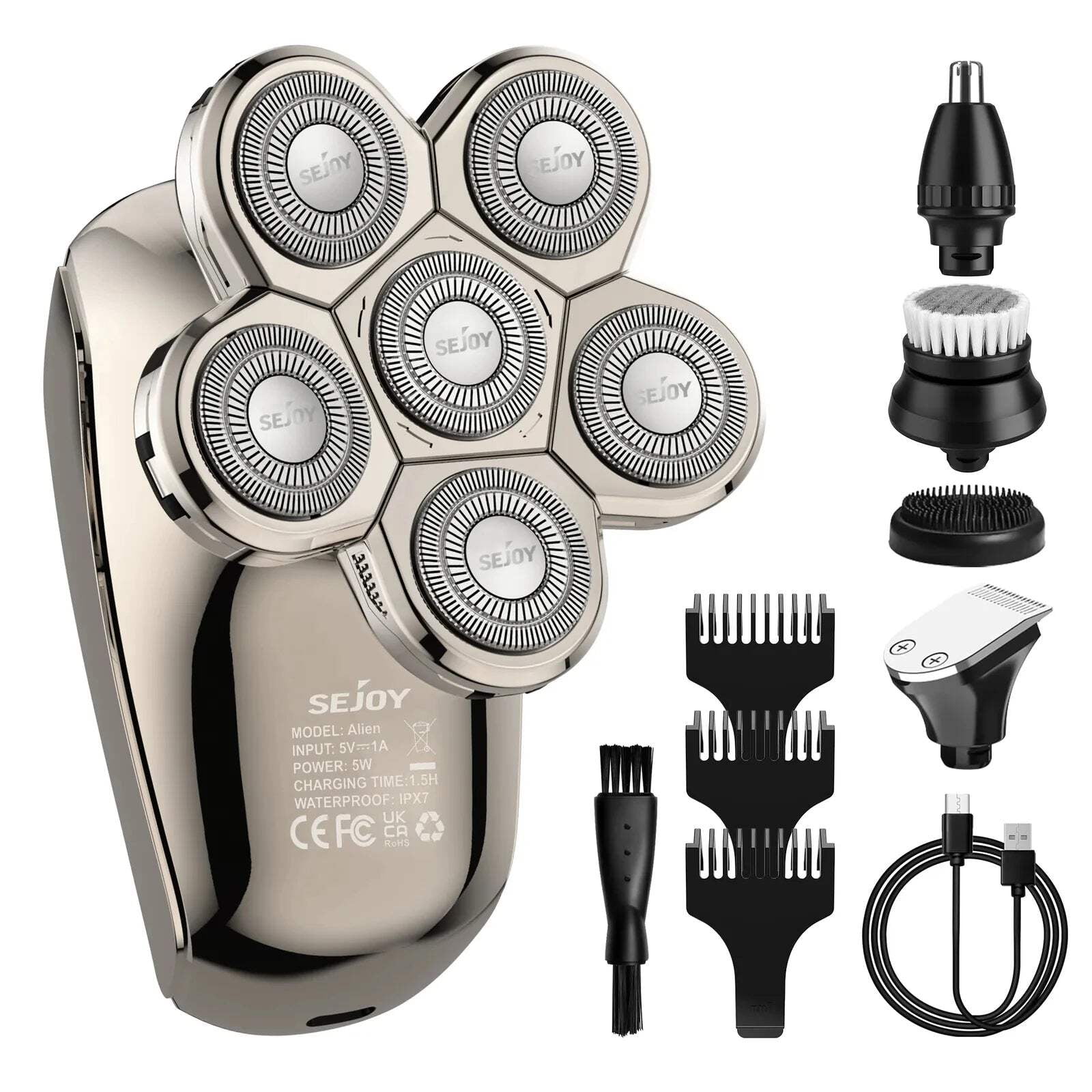 Sejoy 6 IN 1 Electric Head Hair Shaver Mens Cordless Wet/Dry Bald Head ...