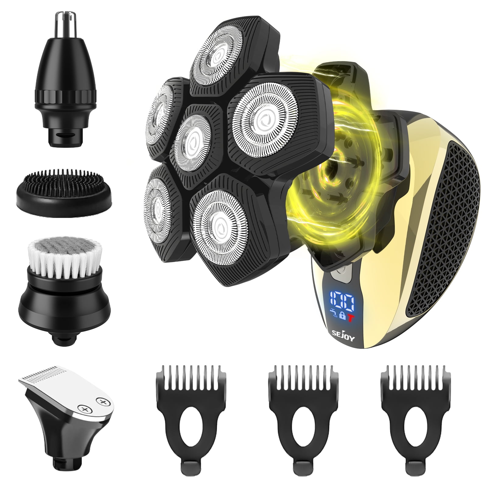 Sejoy Powerful Wireless 6D Head Shavers for Bald Men, 5-in-1 Waterproof ...