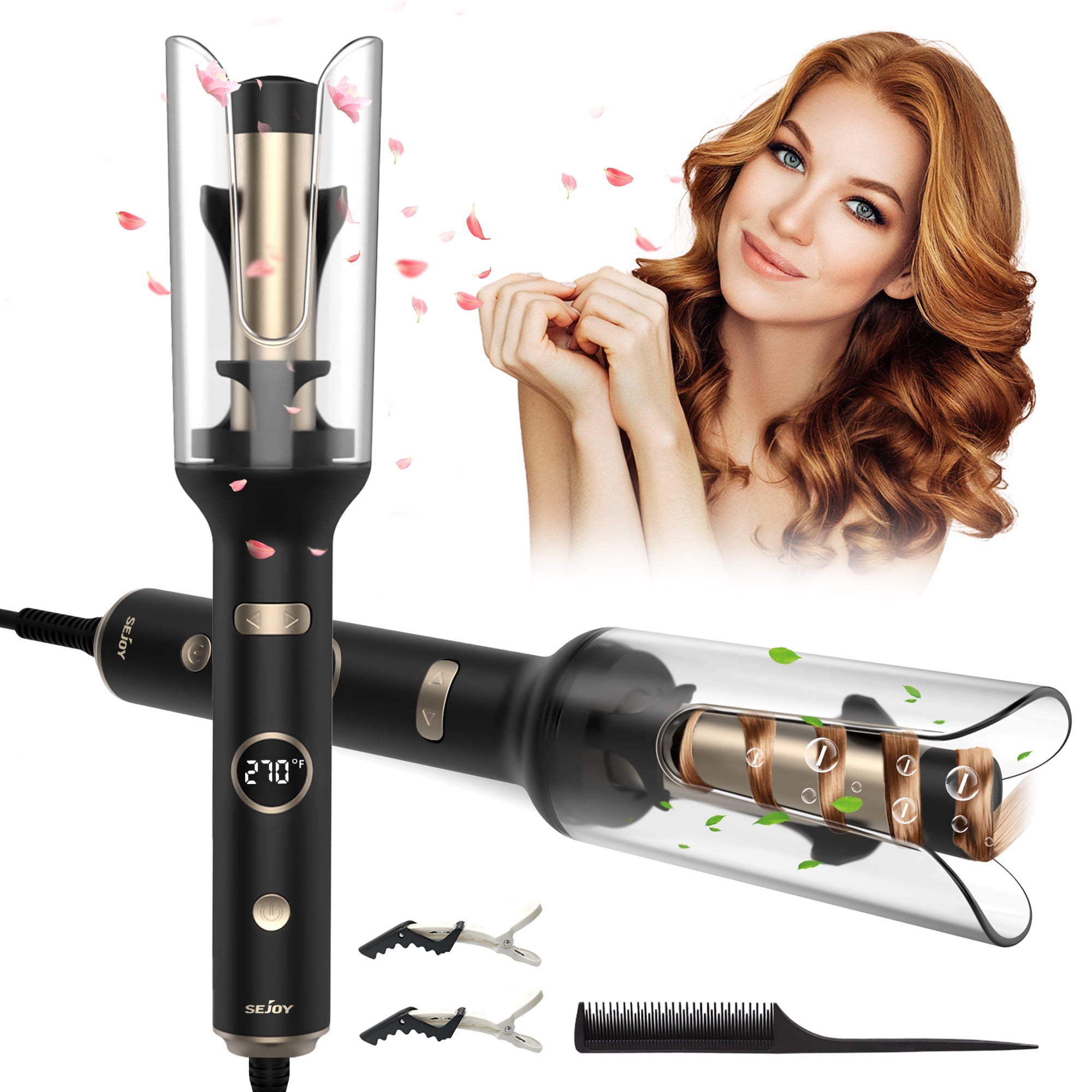 Sejoy Auto Hair Curler, 1.0-inch Barrel, 5 Temps & Timers, LED, Dual ...