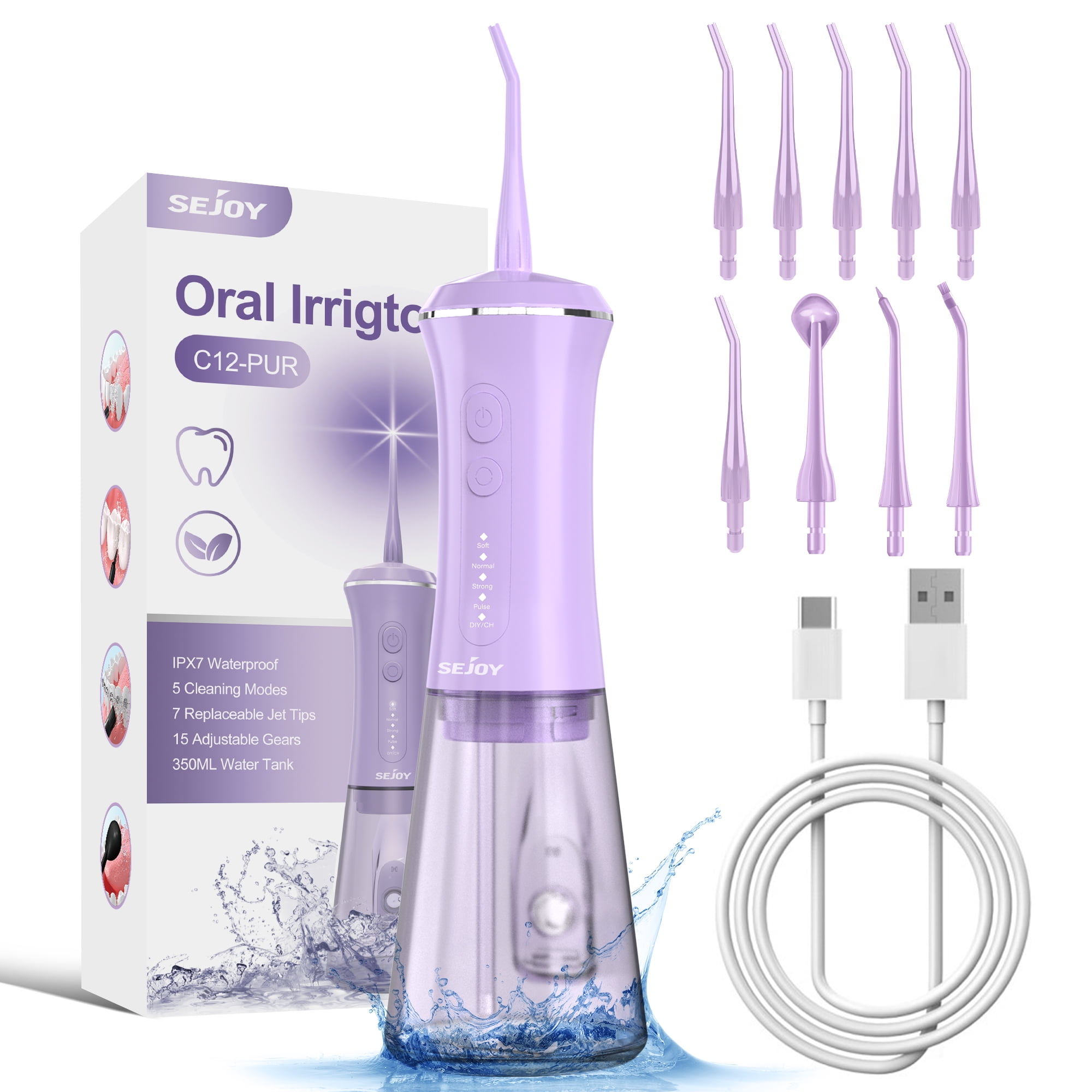 Sejoy Cordless Water Flosser Dental Teeth Cleaner, Professional 350ML ...