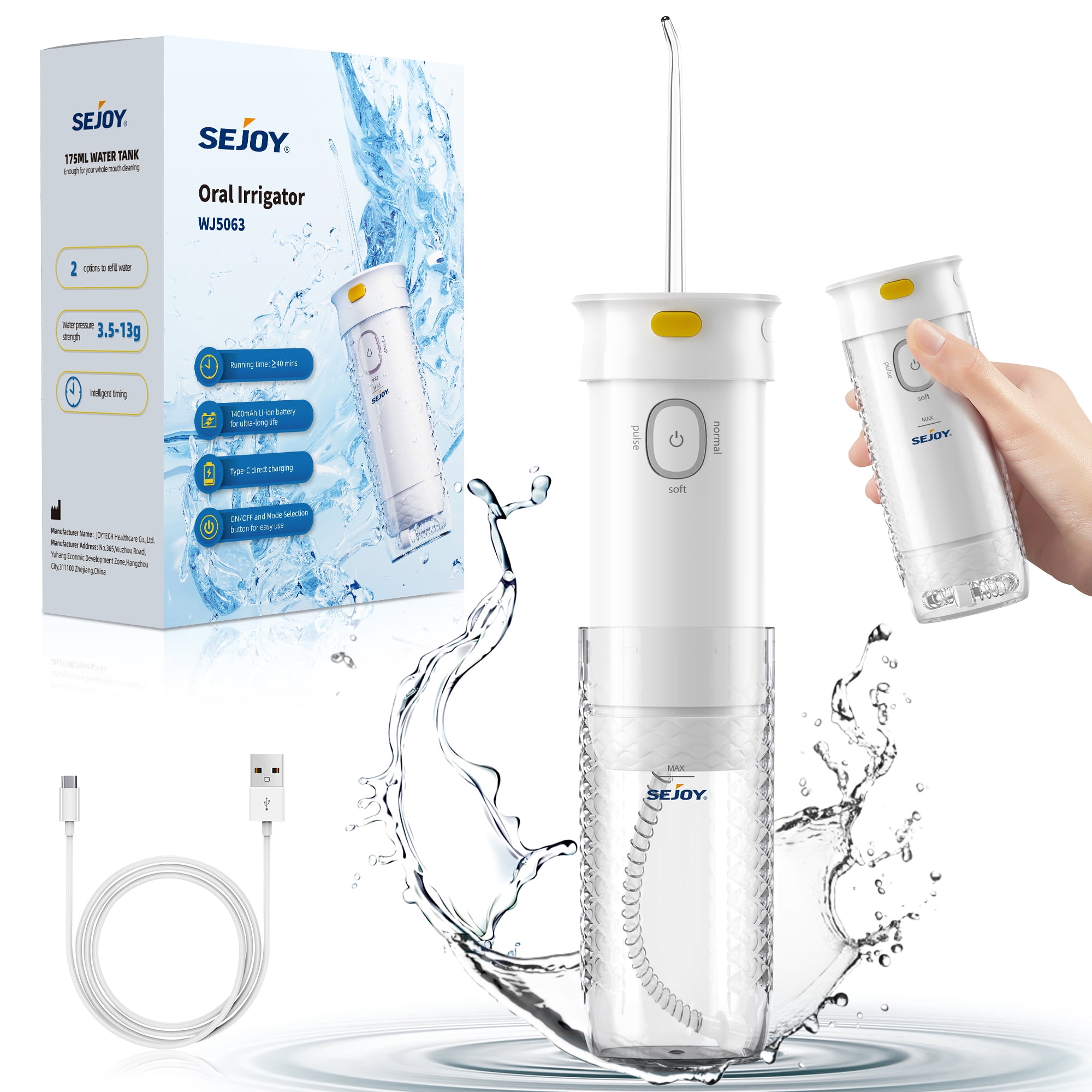 Sejoy Electric Power Cordless Water Flosser, Portable Oral Irrigator ...