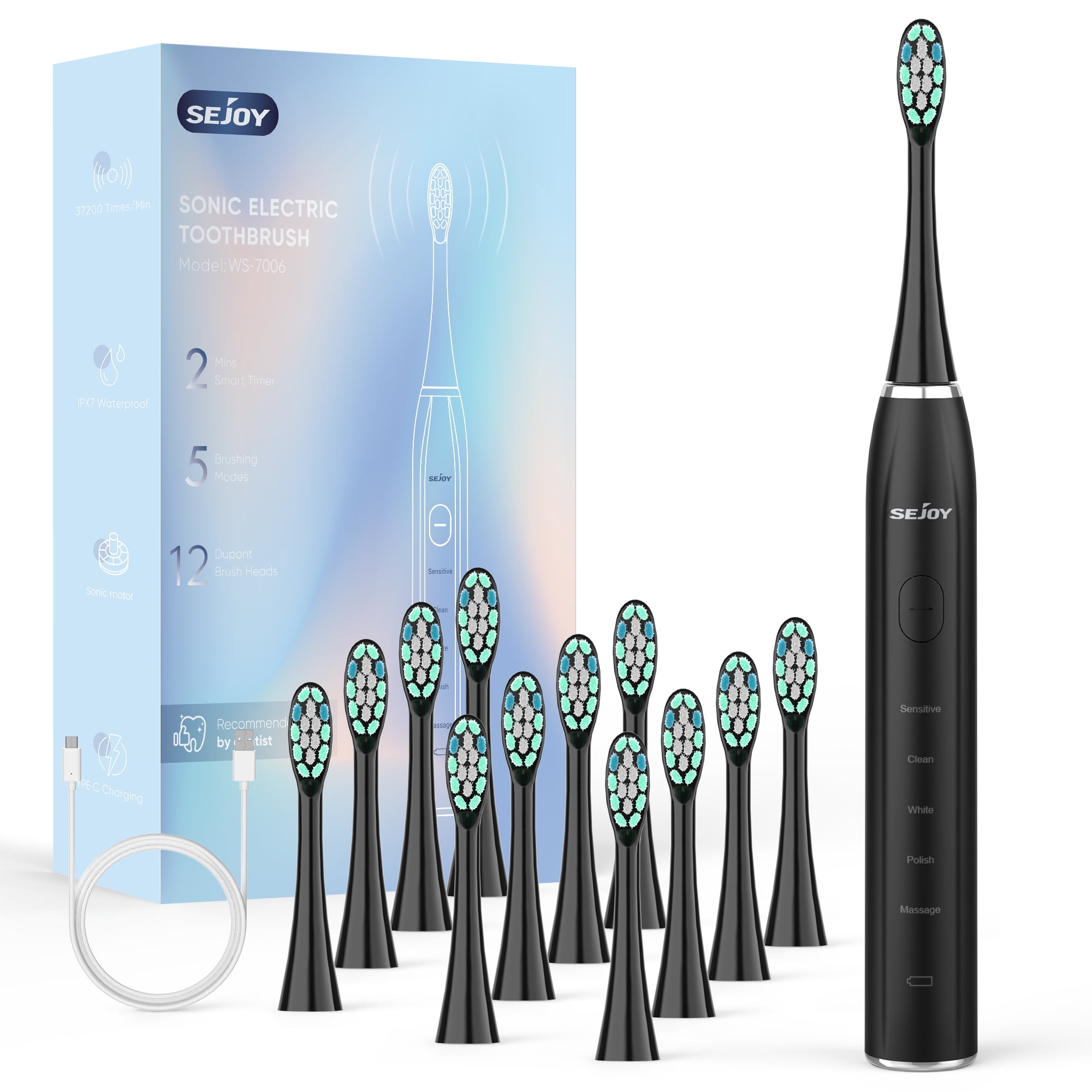 Sejoy Electric Toothbrush for Adults and Kids, 37200 VPM Deep Clean ...