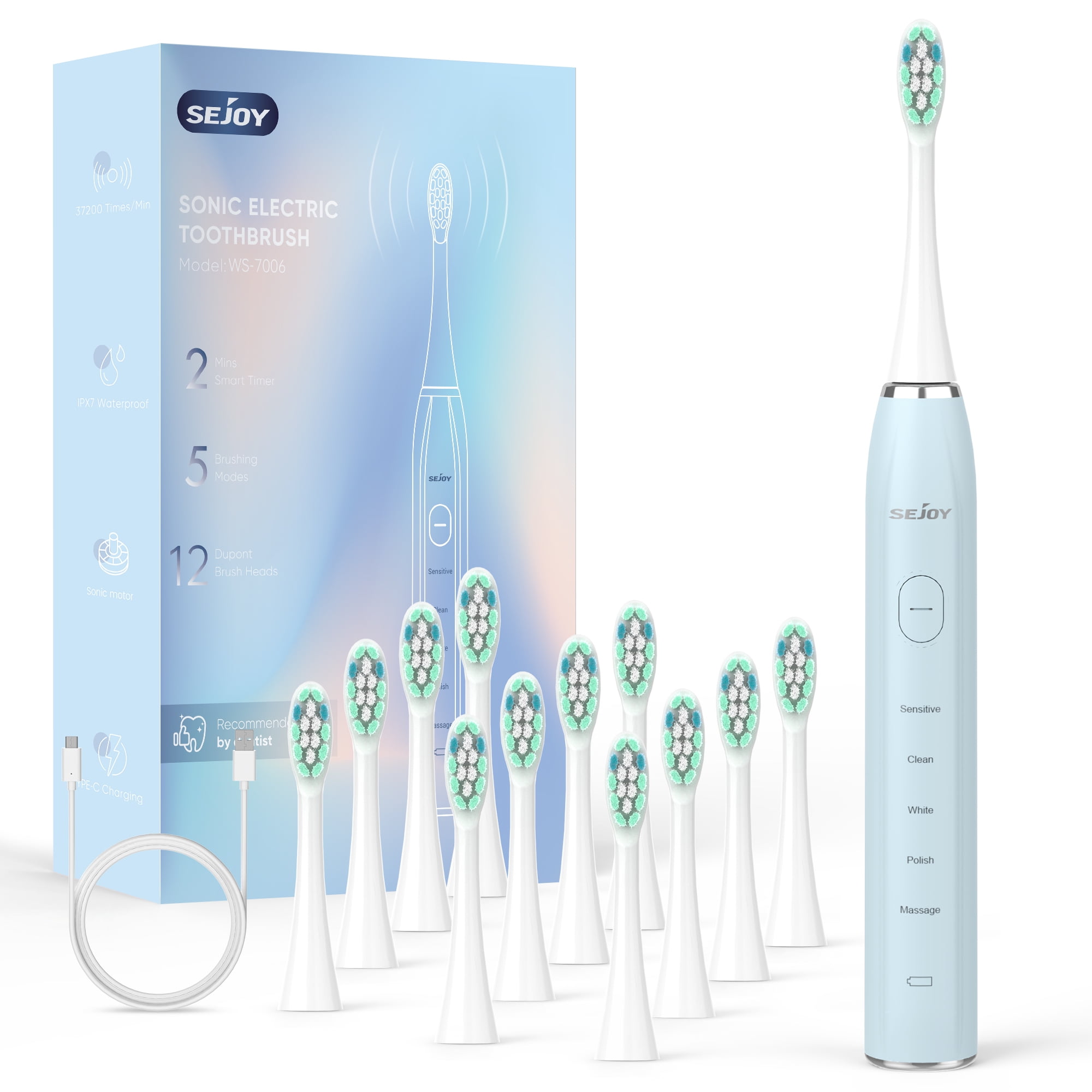 Sejoy Electric Toothbrush for Adults and Kids,37200 VPM Deep Clean ...