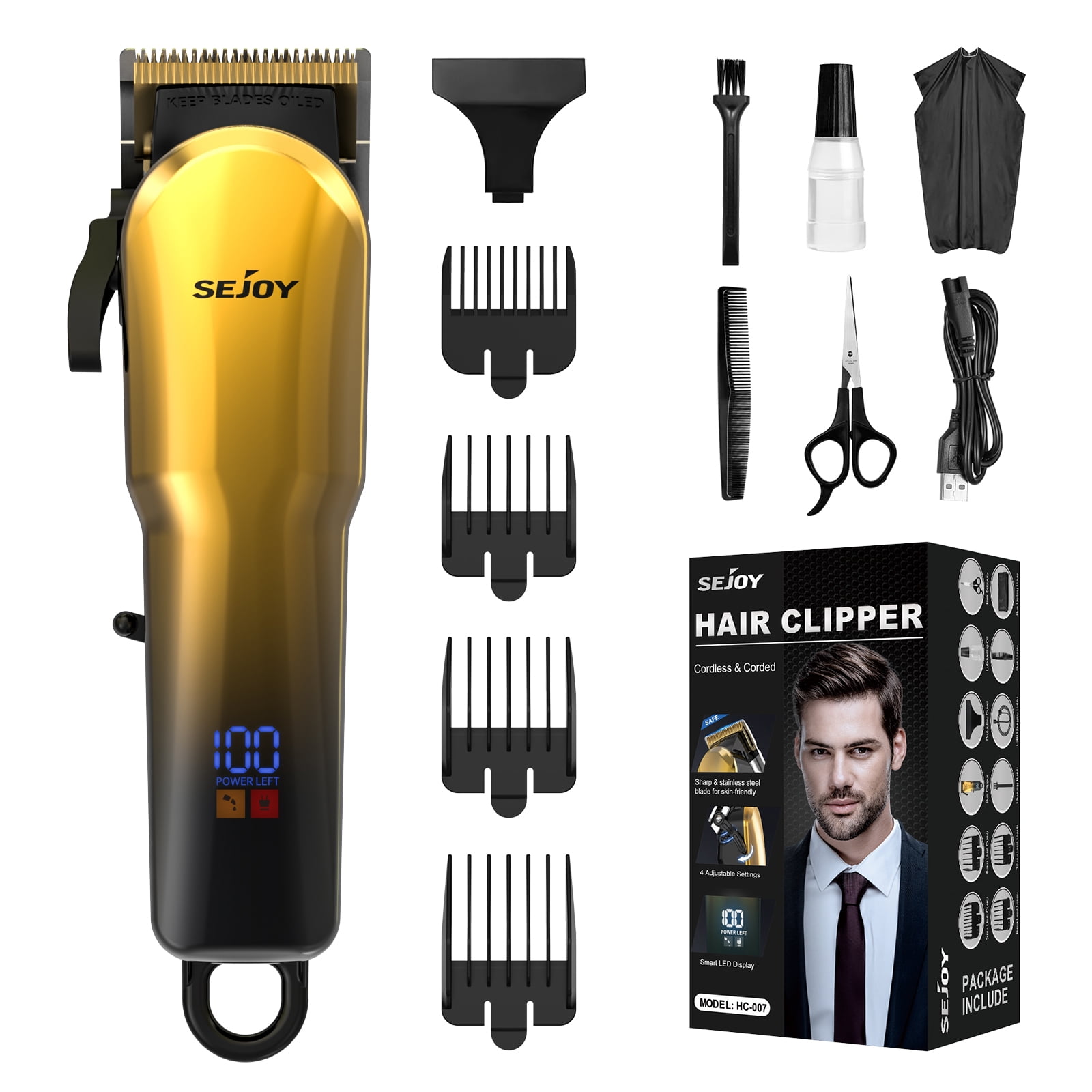 Sejoy Hair Clippers for Men, Professional Hair Trimmer, Cordless Barber ...