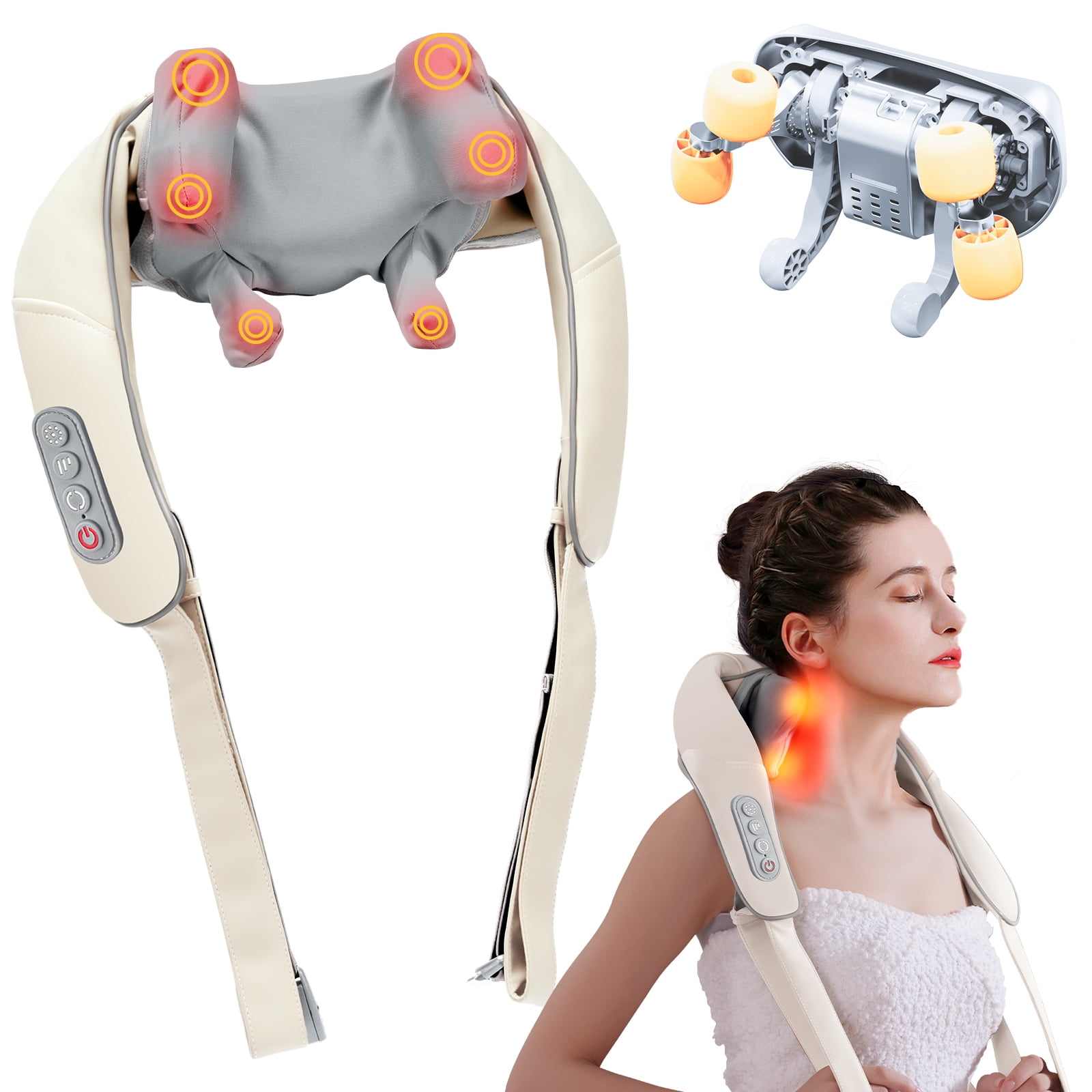 Sejoy Shiatsu Back Shoulder and Neck Massager with Heat, Cordless 6D ...