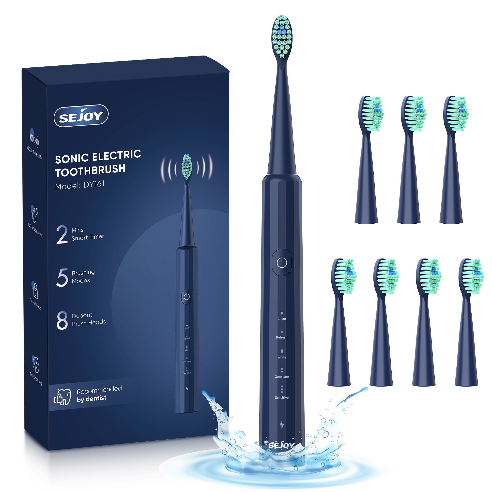 Sejoy Sonic Adult & Kids Electric Toothbrush-8 Brush Heads ...