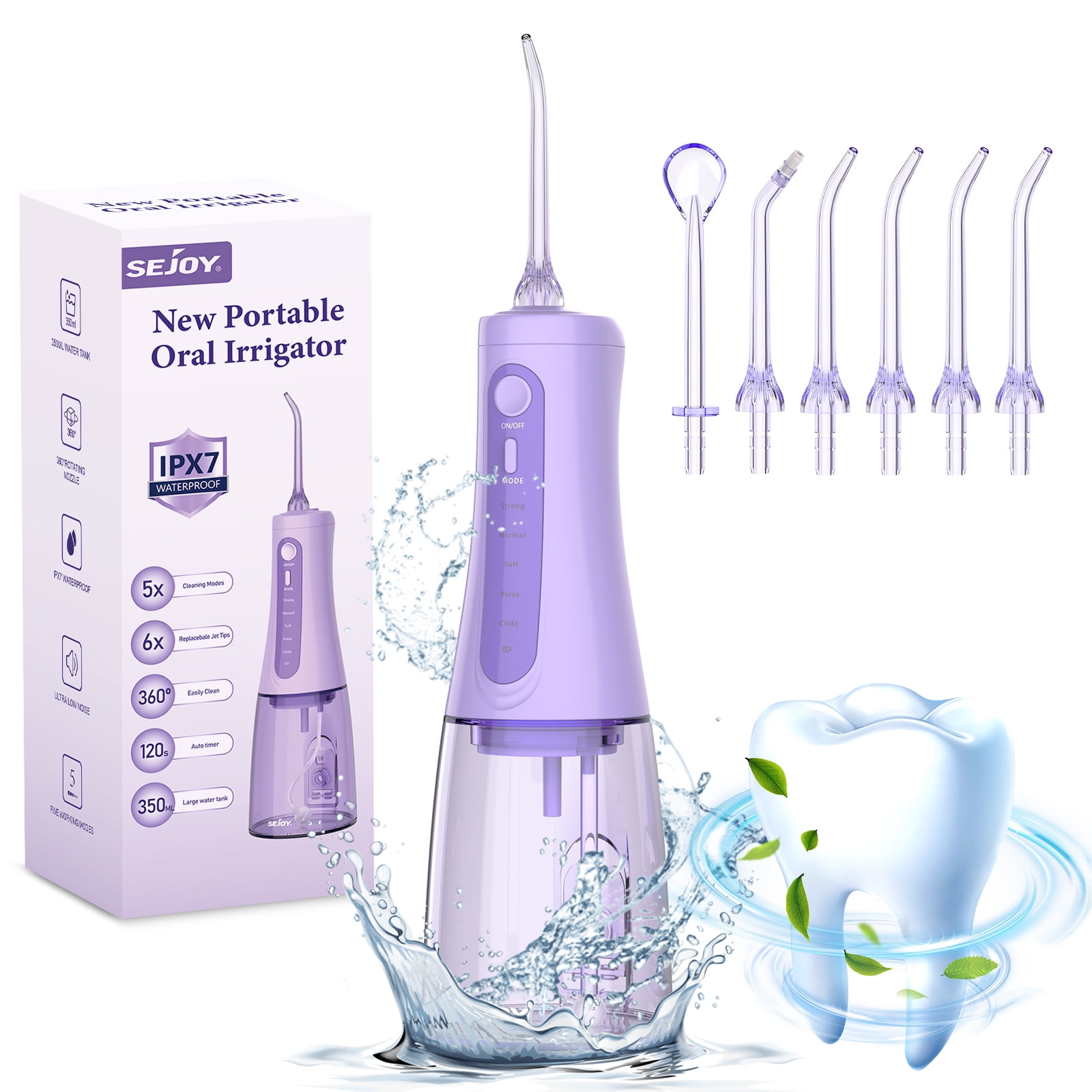 Sejoy Water Flossers for Teeth, Cordless Oral Irrigator with 350ml ...