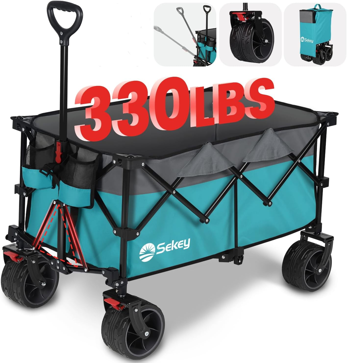 Sekey 220L Collapsible Foldable Wagon, 330lbs Weight Capacity Beach ...