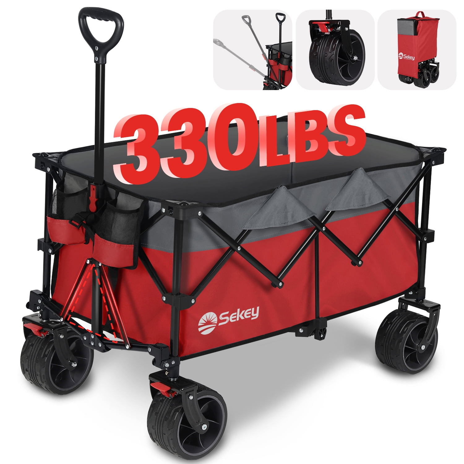 Sekey 220L Collapsible Foldable Wagon, 330lbs Weight Capacity Garden ...