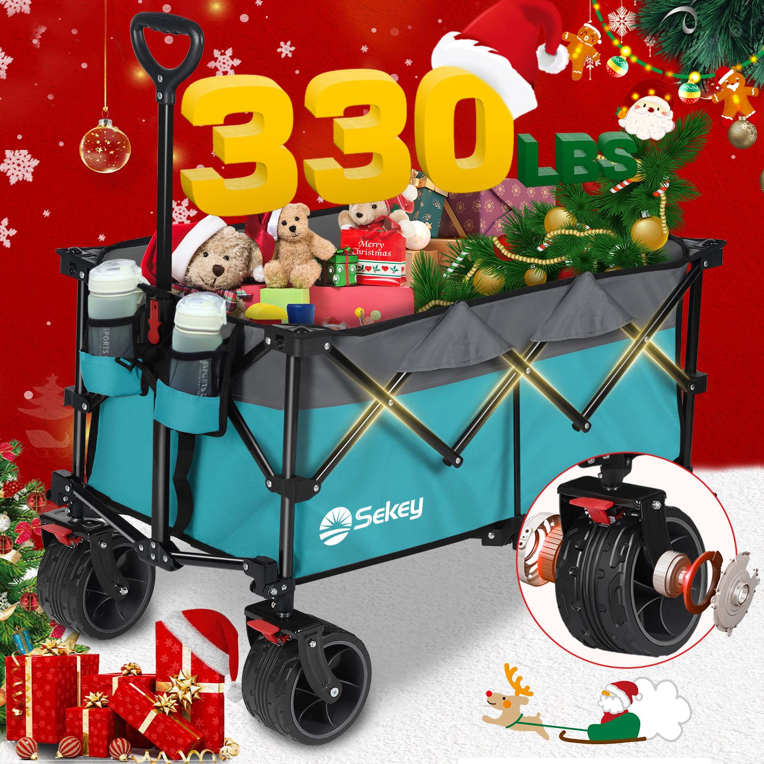 Sekey 220L Collapsible Foldable Wagon with 330lbs Weight Capacity ...
