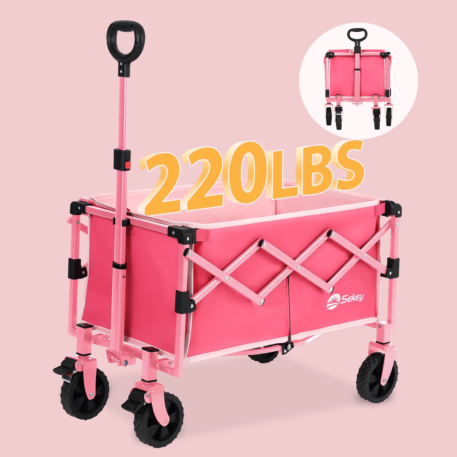 Sekey 220LBS 120L Collapsible Wagon Heavy Duty Large Capacity Foldable ...