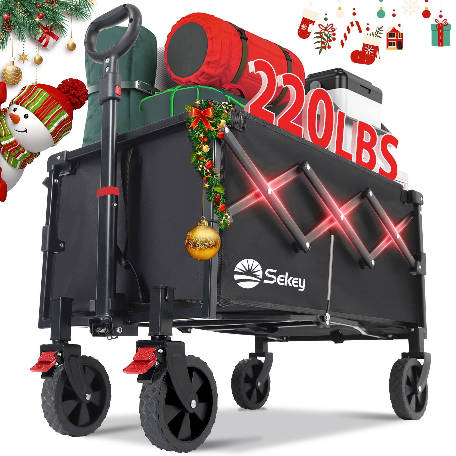 Free Shipping! Sekey 220lbs Collapsible Wagon Cart, 120L Large Capacity ...