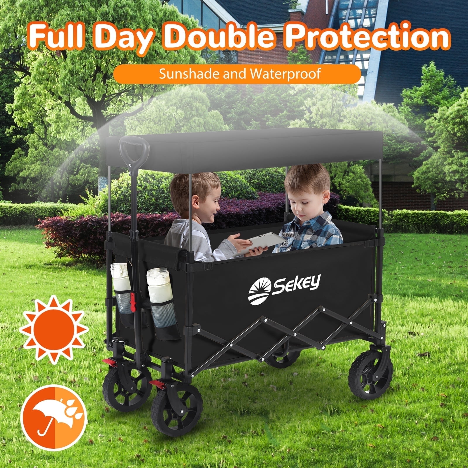 Sekey 250L Carrito Plegable con Dosel, Playa 330 libras, Tela Oxford 600D, Negra - Walmart.com