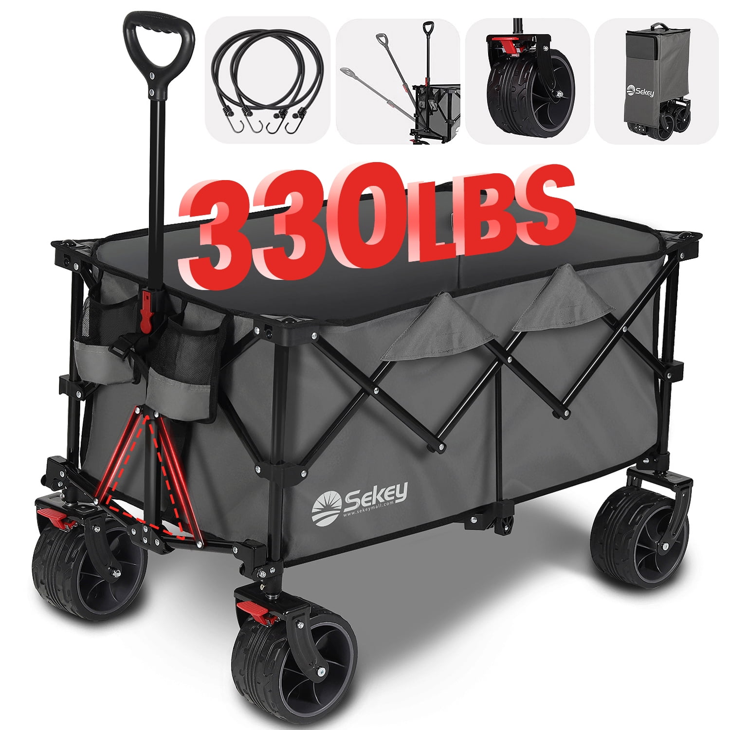 Sekey 300L Beach Collapsible Folding Wagon Cart with Big All-Terrain ...