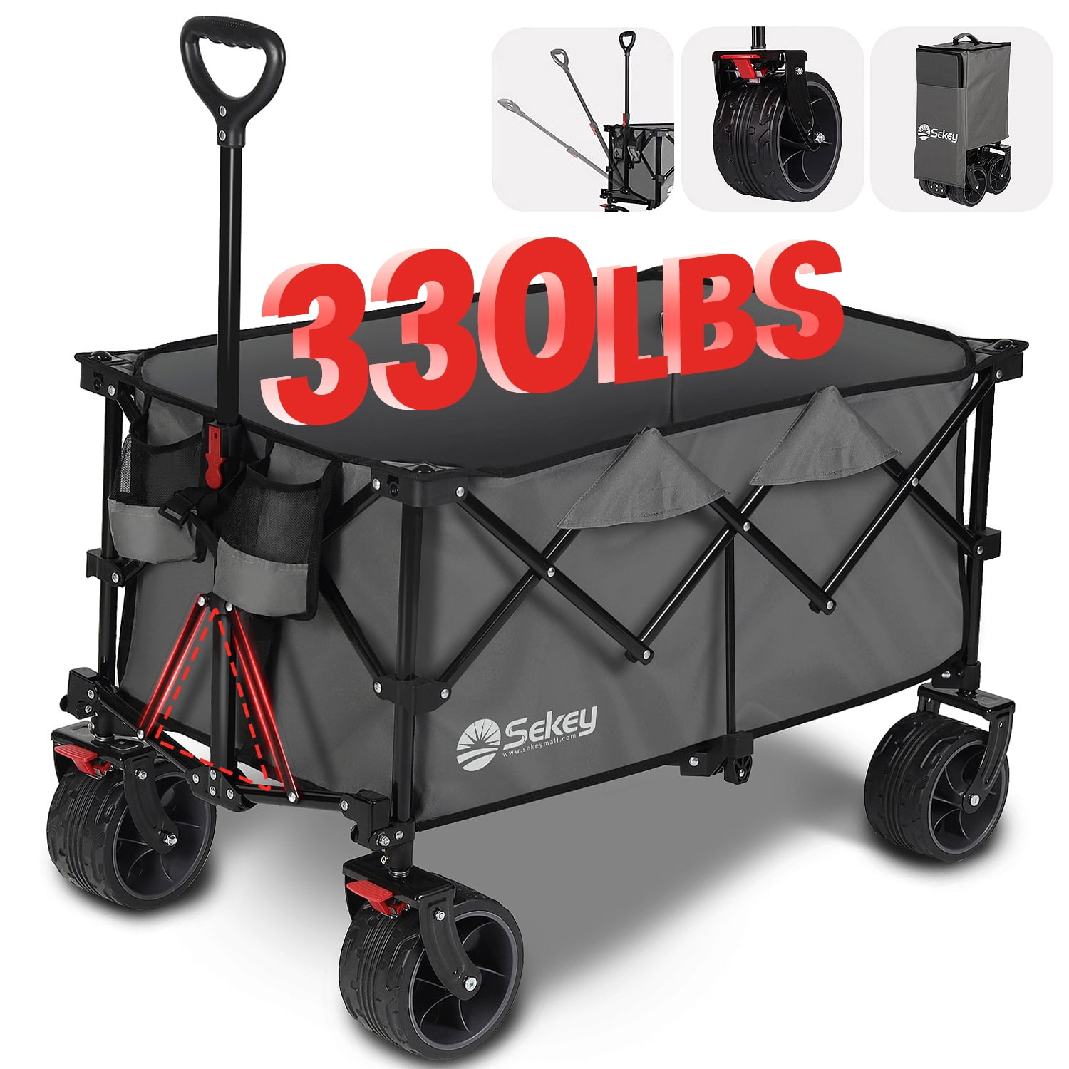 Free Shipping! Sekey 330L Beach Collapsible Folding Wagon Cart with Big ...