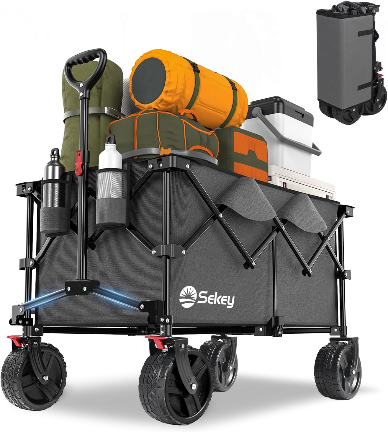 Sekey 300L Foldable Wagon Cart with 330lbs Weight Capacity, Heavy Duty ...