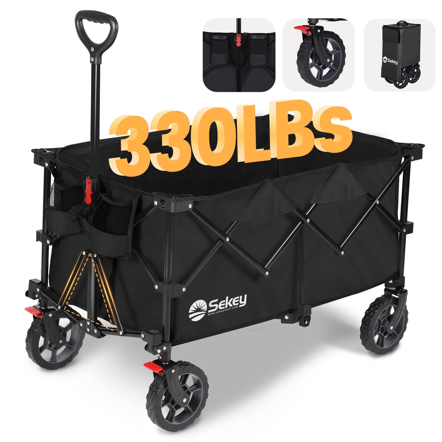 Sekey 330LBS Collapsible Wagon, 220L Large Capacity Foldable Beach ...
