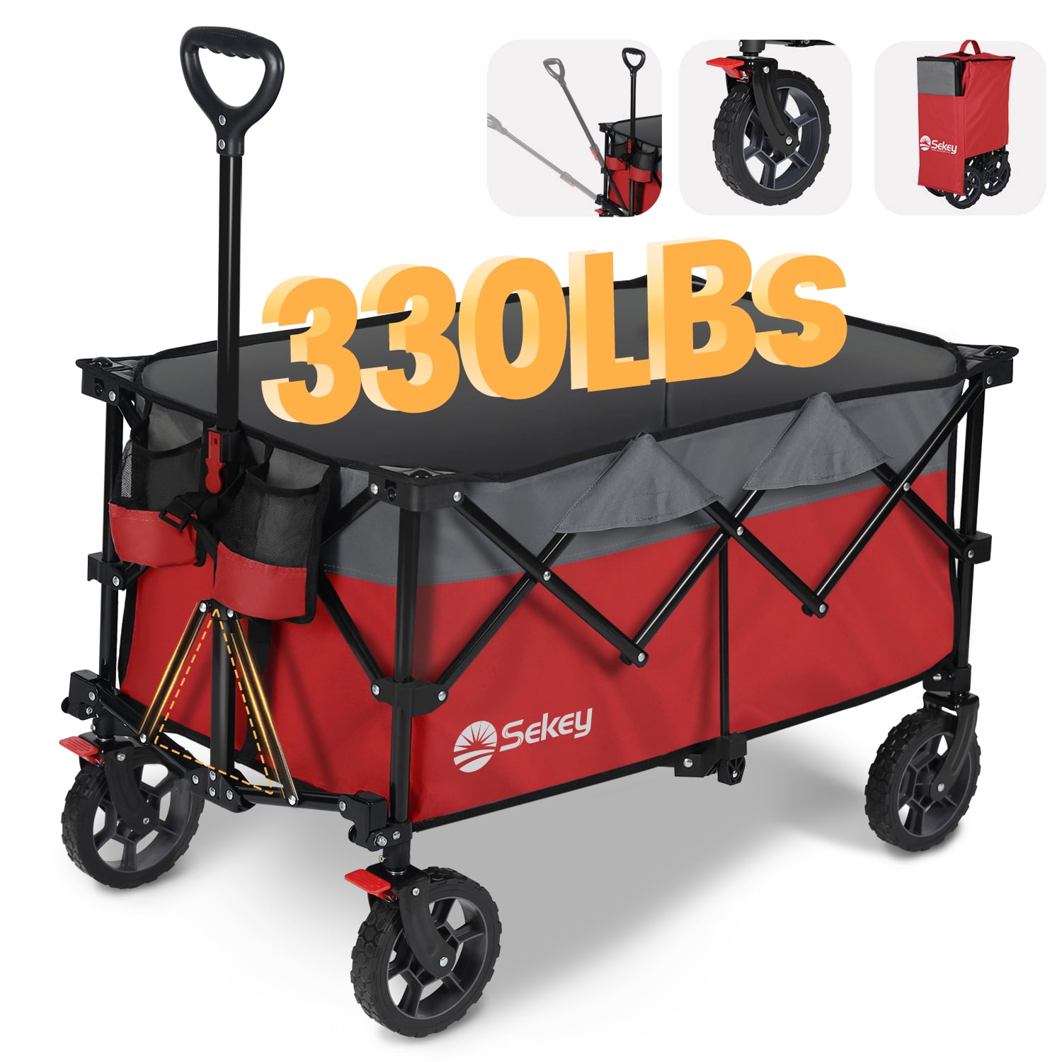 Sekey 330LBS Collapsible Wagon, 220L Large Capacity Foldable Beach ...