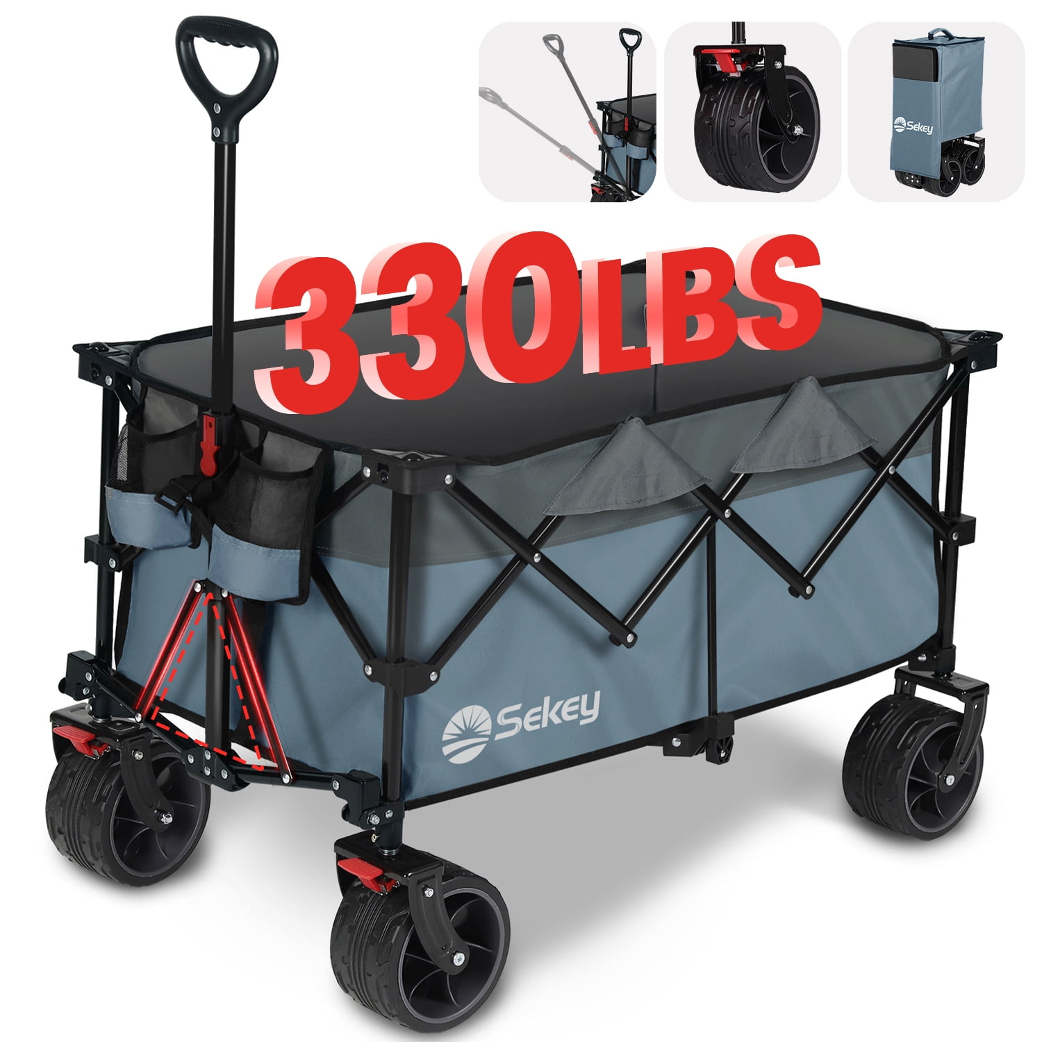 Sekey 300L Foldable Wagon Cart with 330lbs Weight Capacity, Heavy Duty ...