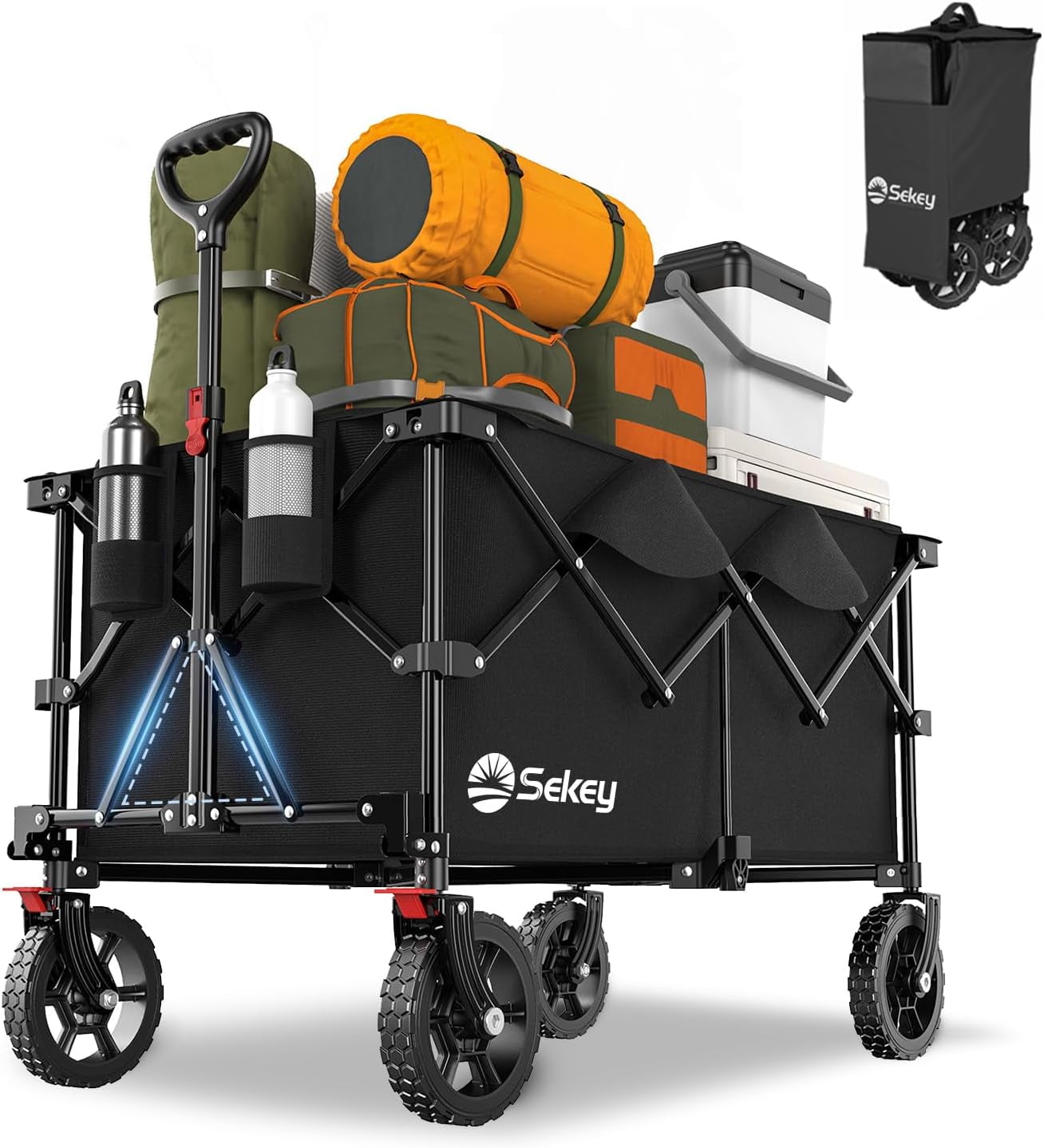 Sekey Heavy-Duty Collapsible Wagon, 330L Capacity with Drink Holders ...