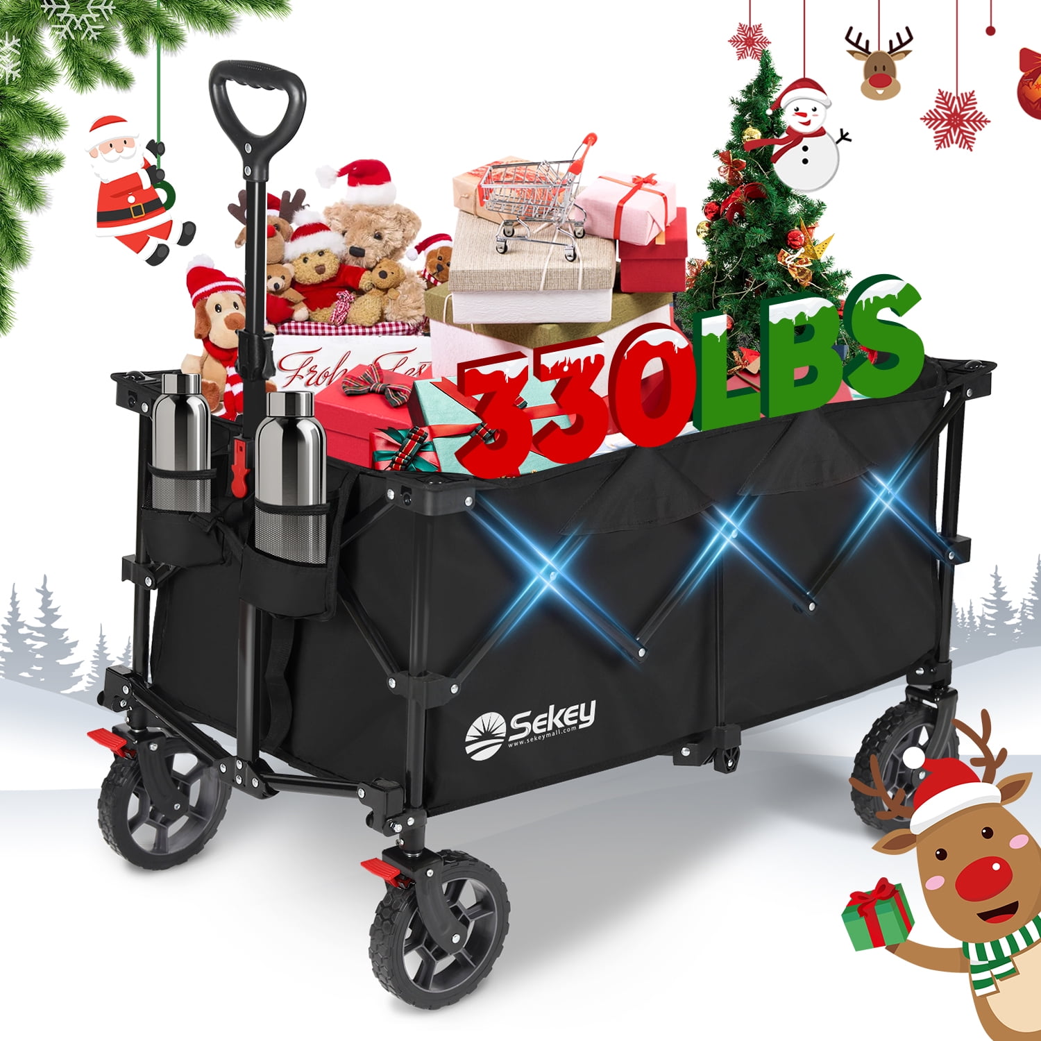 Sekey Black Beach Wagon, 330lbs Load, 220L Collapsible Travel Cart with ...