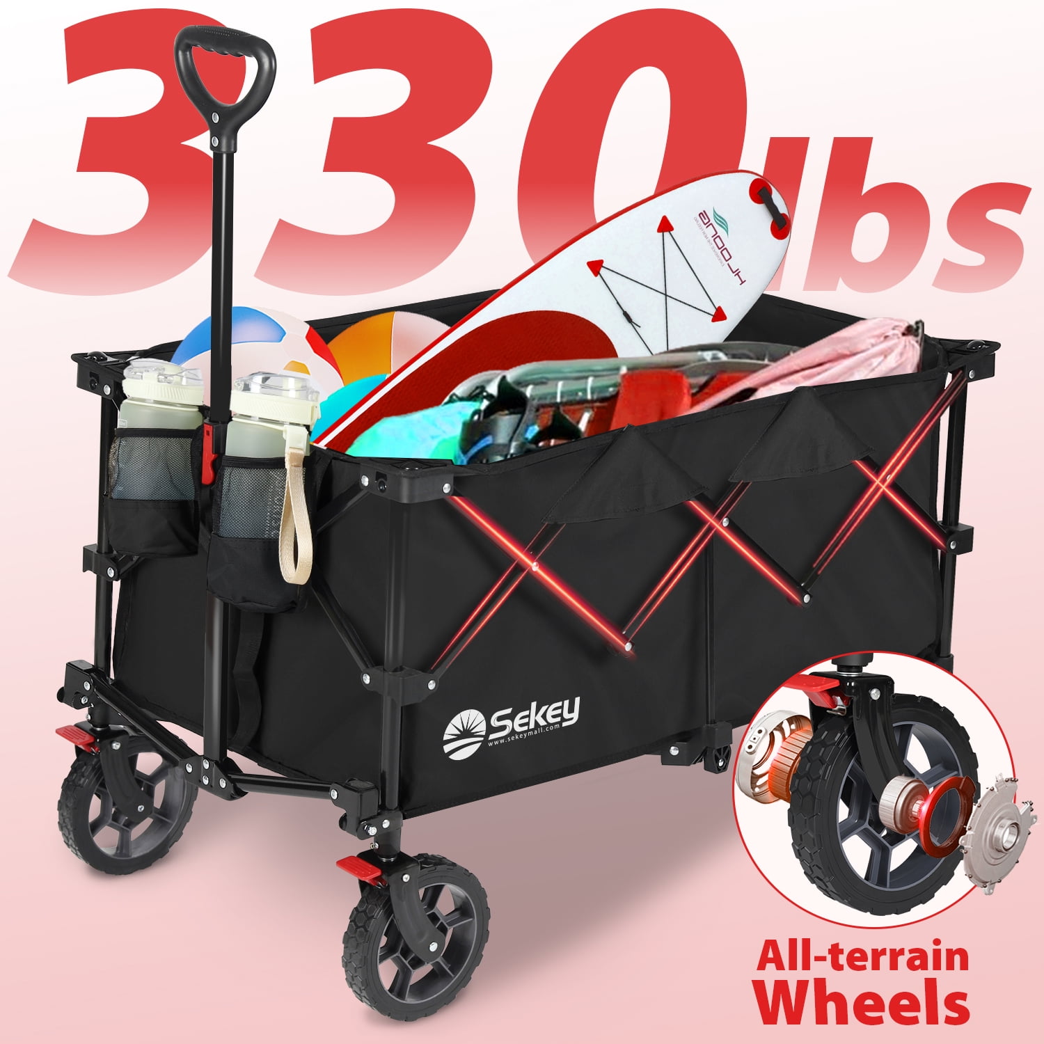 Sekey 330lbs Collapsible Wagon Cart, 220L Foldable Garden Wagon, Heavy ...