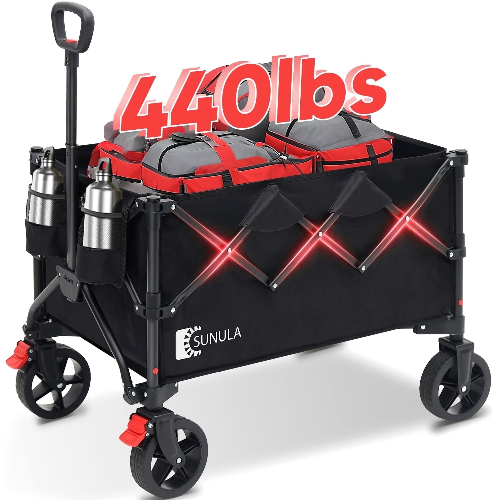 Sekey 440LBS Collapsible Foldable Wagon Cart 300L Large Capacity ...