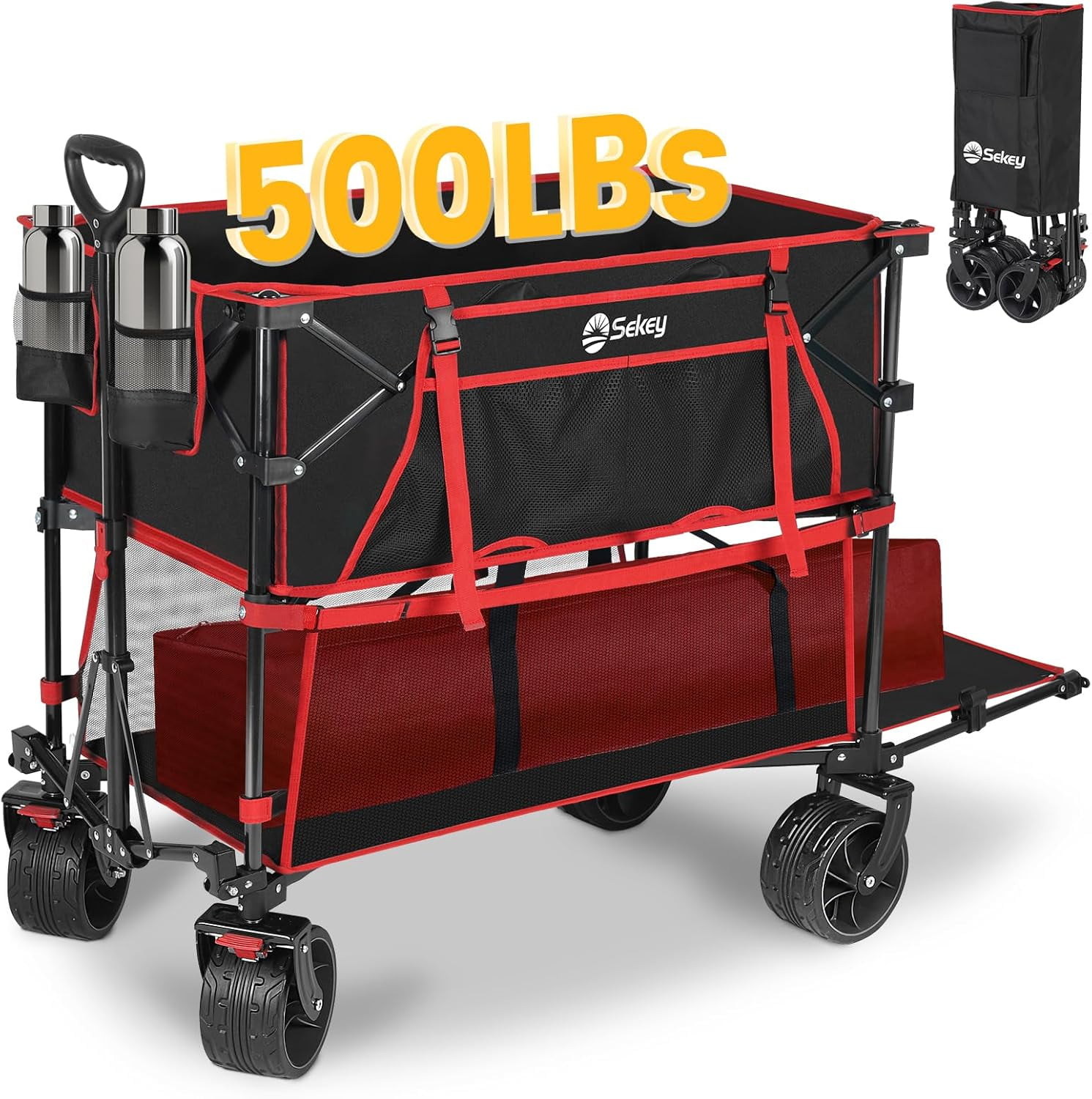 Sekey 400L Double Decker Foldable Extended Wagon 50"L Extra-Long Shelf ...