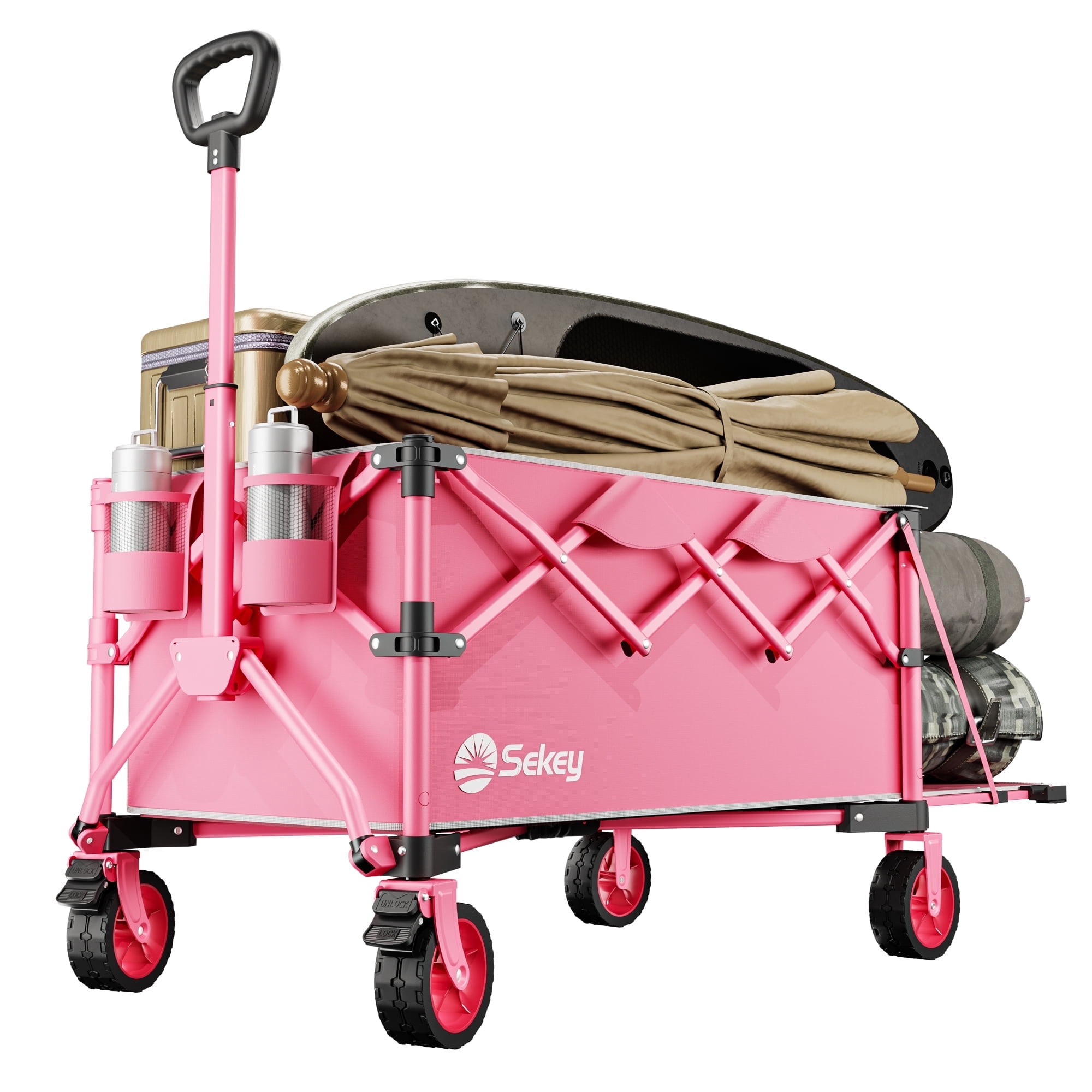 Sekey 440LBS Collapsible Beach Wagon with Extended Tailgate Foldable ...