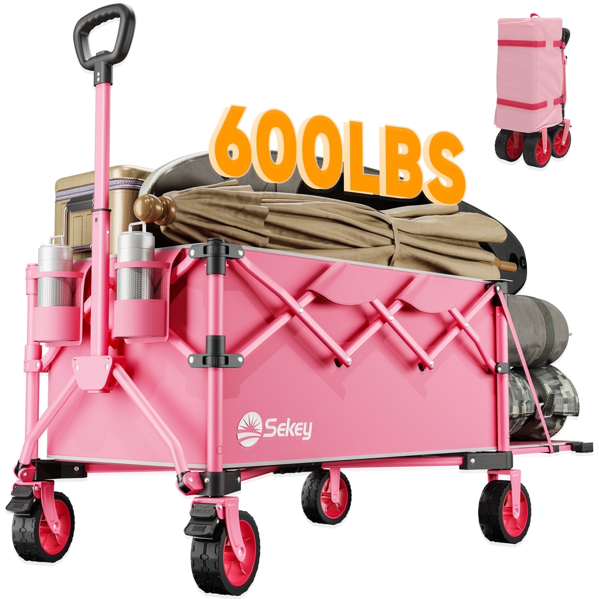 Sekey 600LBS Collapsible Beach Wagon with Extended Tailgate Foldable ...