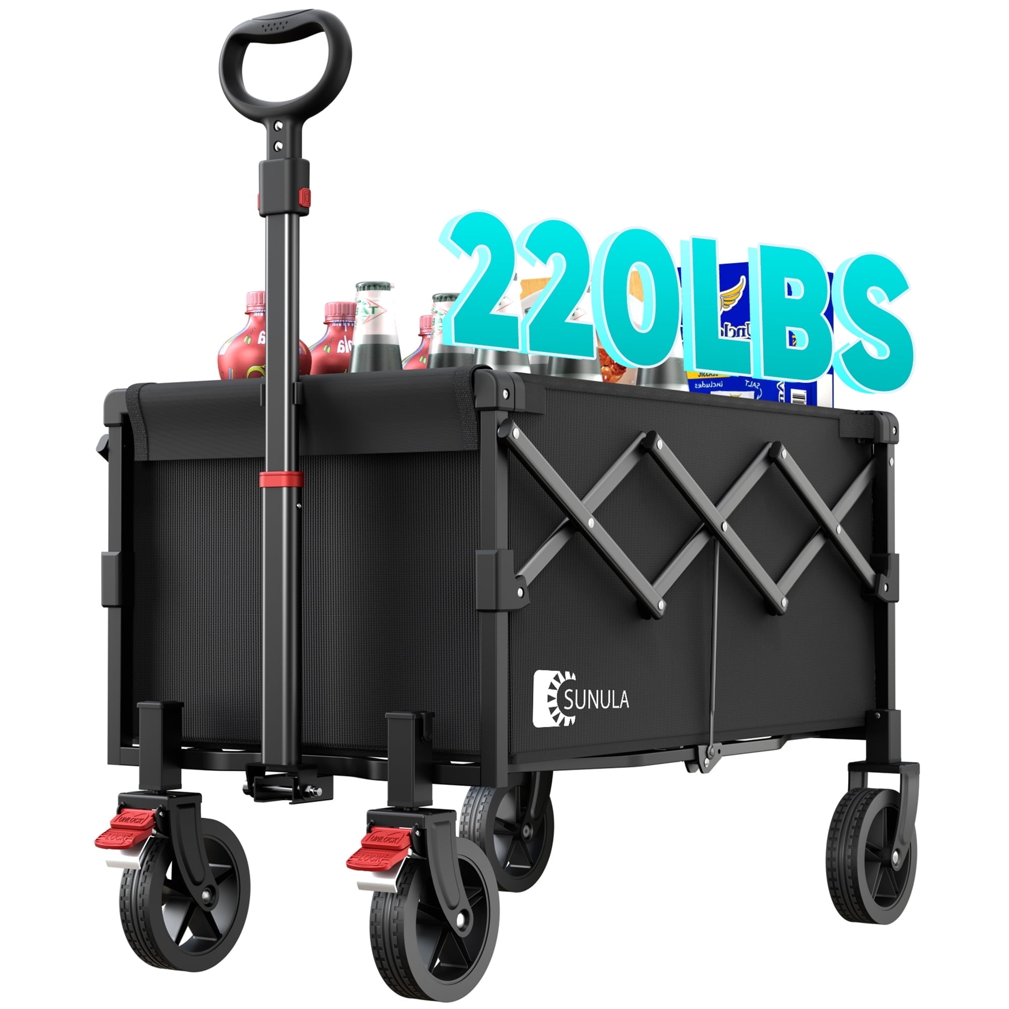 Sekey 220LBS Collapsible Foldable Wagon Cart with Brake Wheels, 130L ...