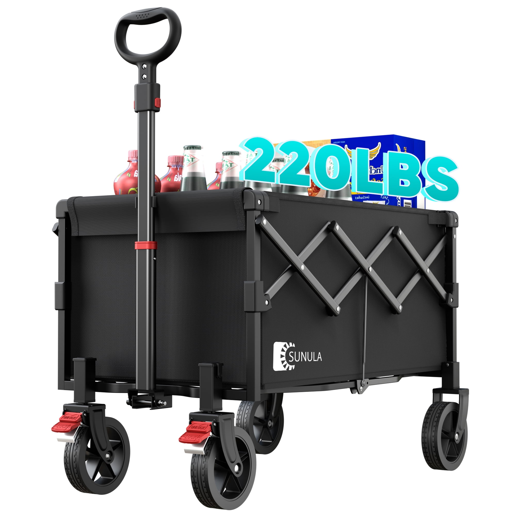 Sekey Collapsible Wagon Cart Foldable Lightweight Wagon with Brake ...