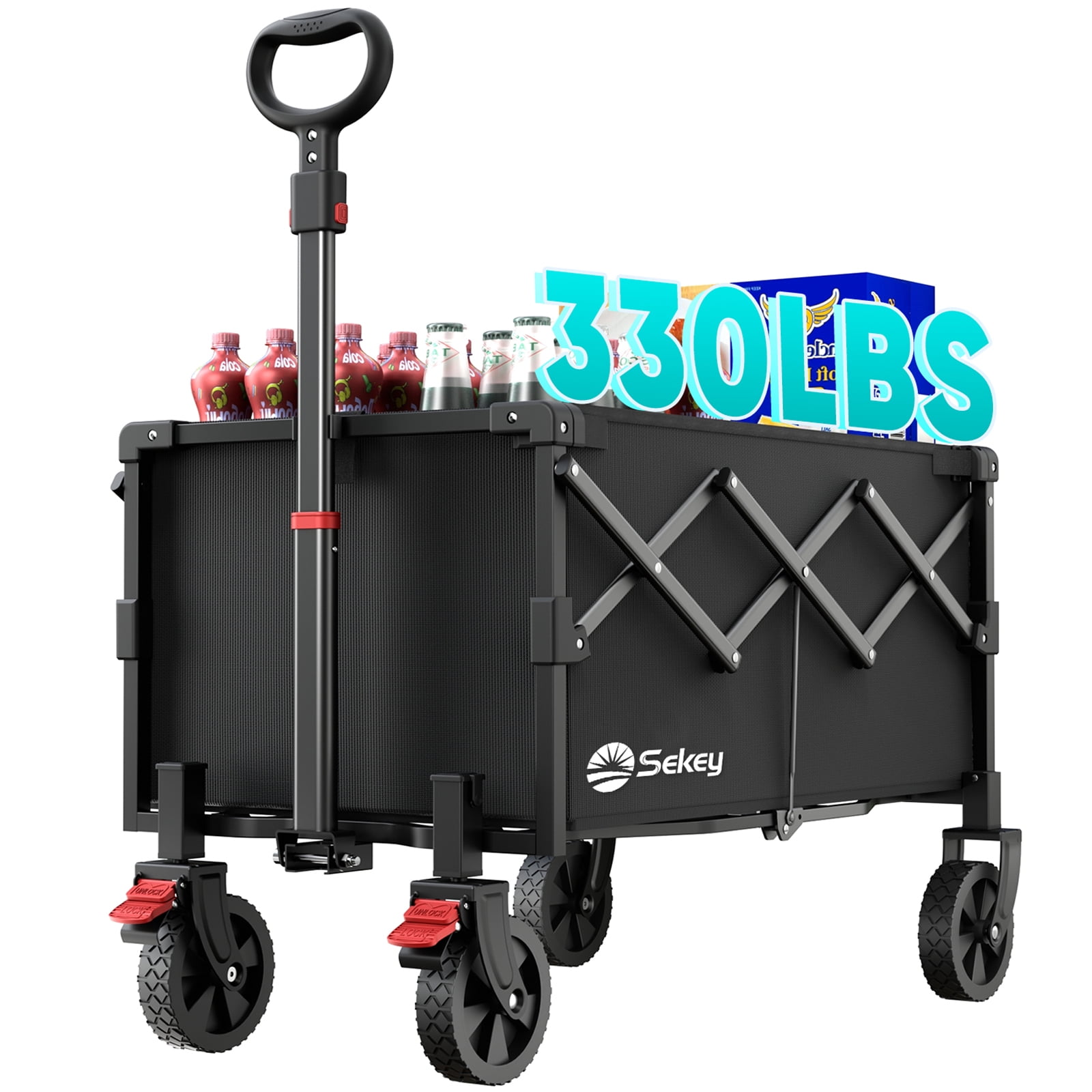Sekey 330LBS Collapsible Foldable Wagon Cart with Brake Wheels, Large ...