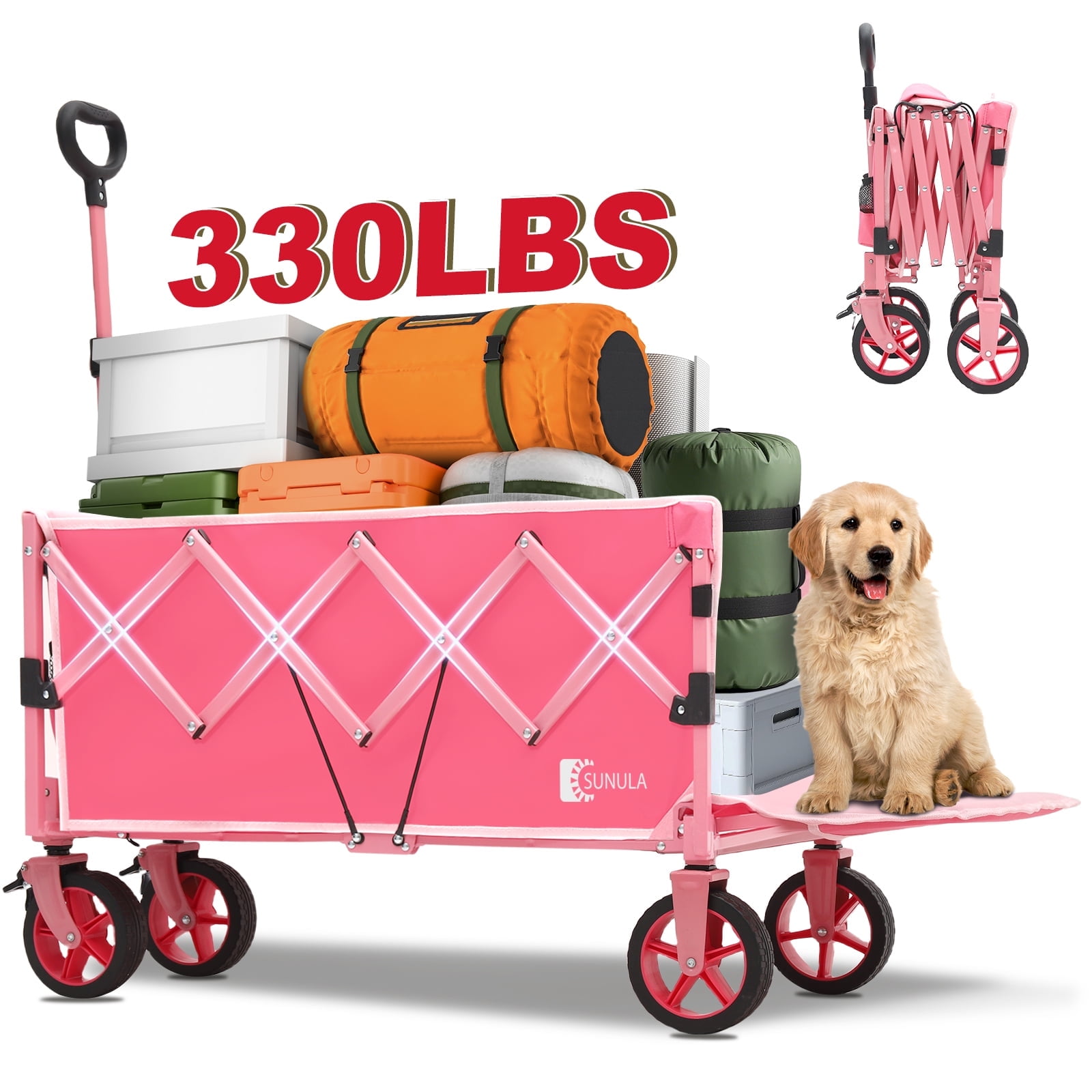 Sekey 330LBS Collapsible Foldable Wagon with Extended Tailgate 43"L ...