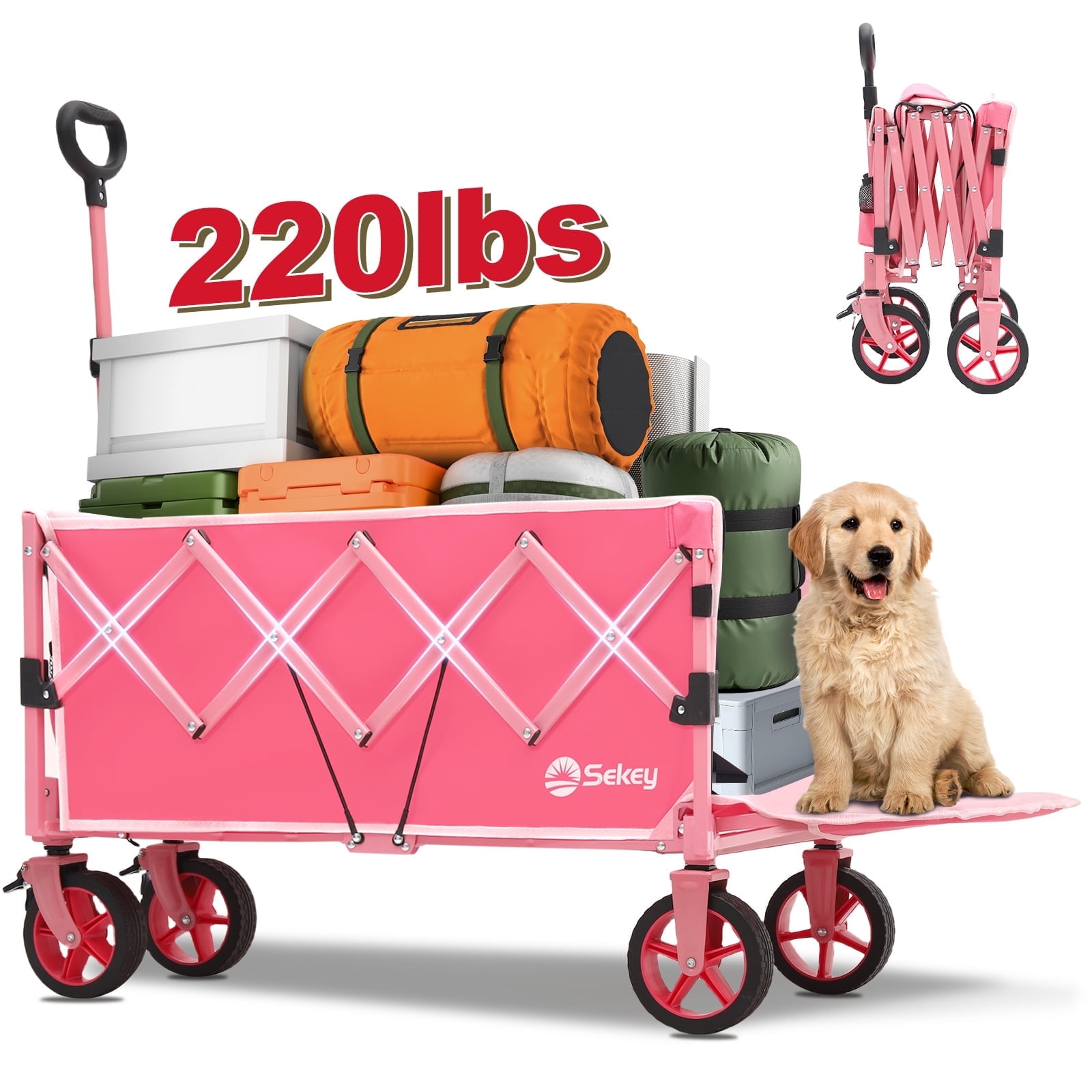 Sekey 220LBS Collapsible Foldable Wagon with Extended Tailgate 40"L ...