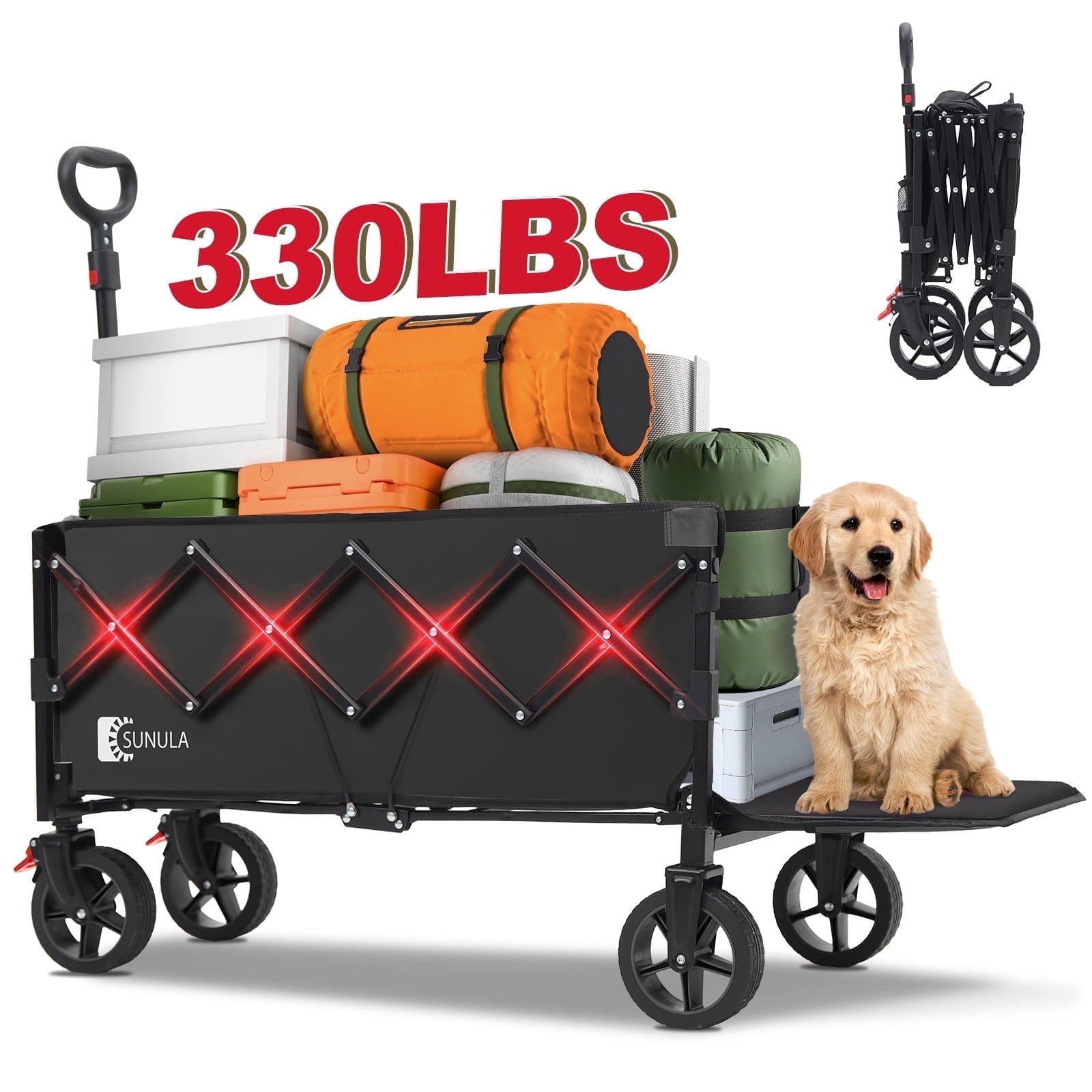 Sunula 330LBS Collapsible Foldable Wagon with Extended Tailgate 43"L ...