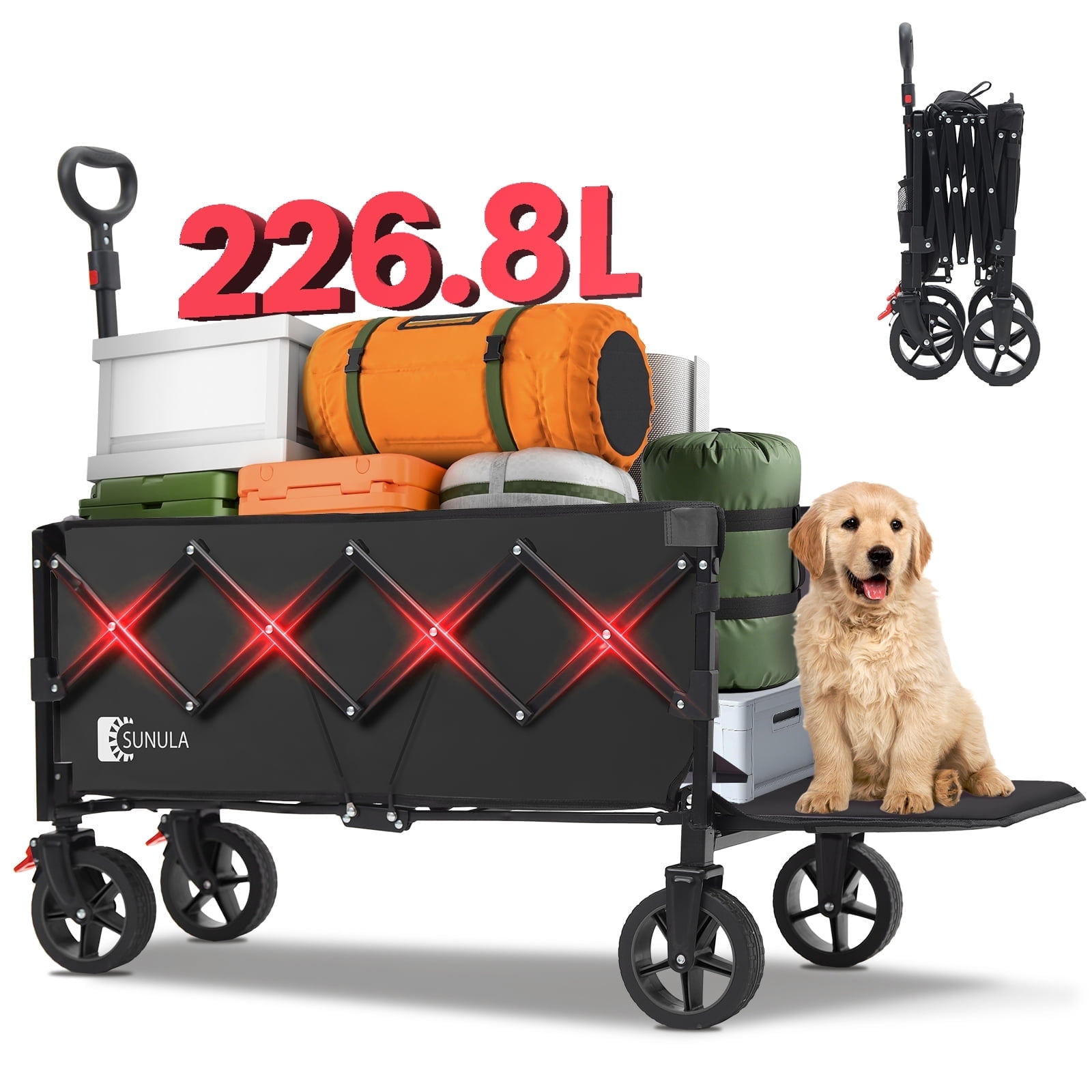 Sekey Collapsible Wagon Cart Foldable with Extended Tailgate 220LBS ...