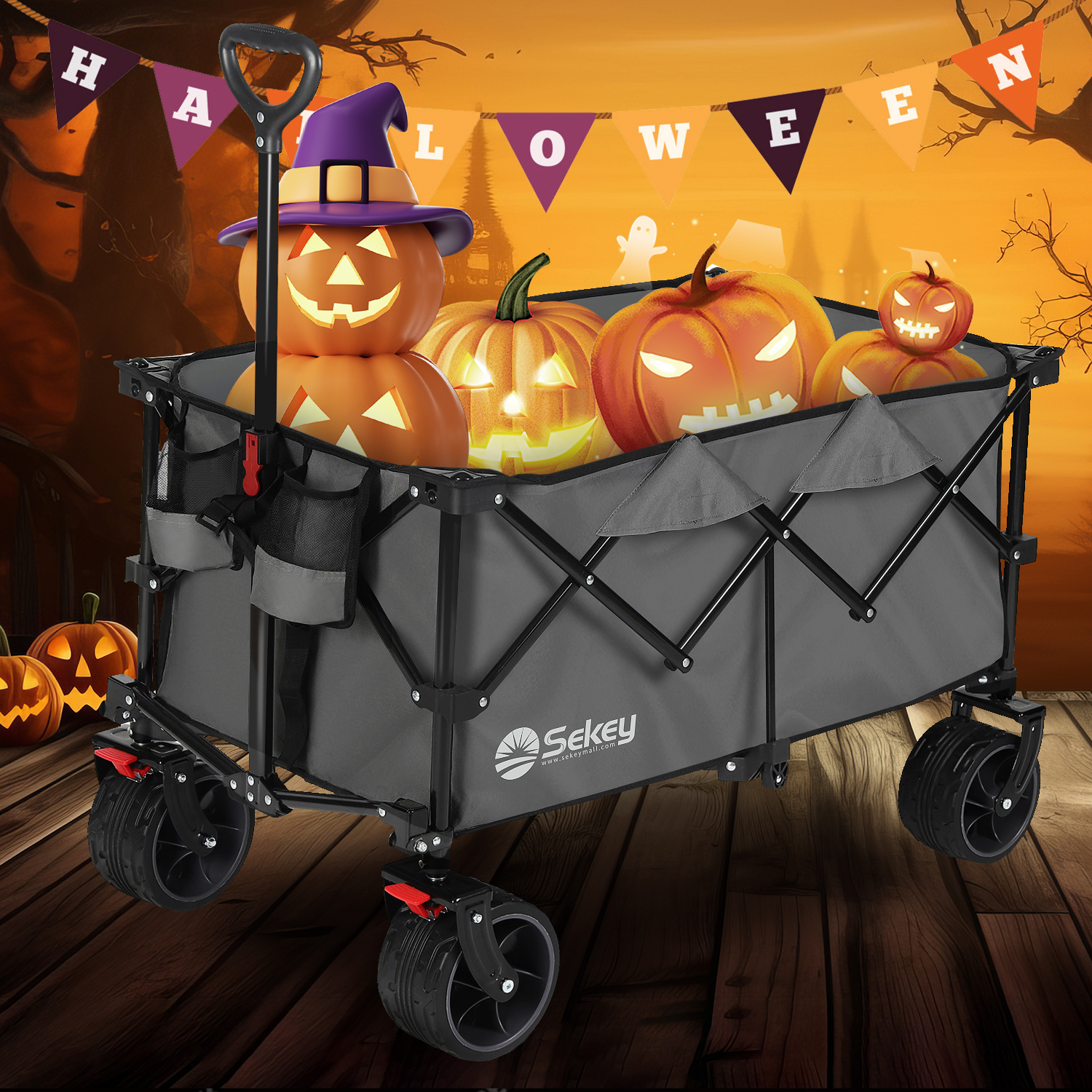 VEVOR Wagon Cart Folding Wagon Cart with 176lbs Load Outdoor Utility ...
