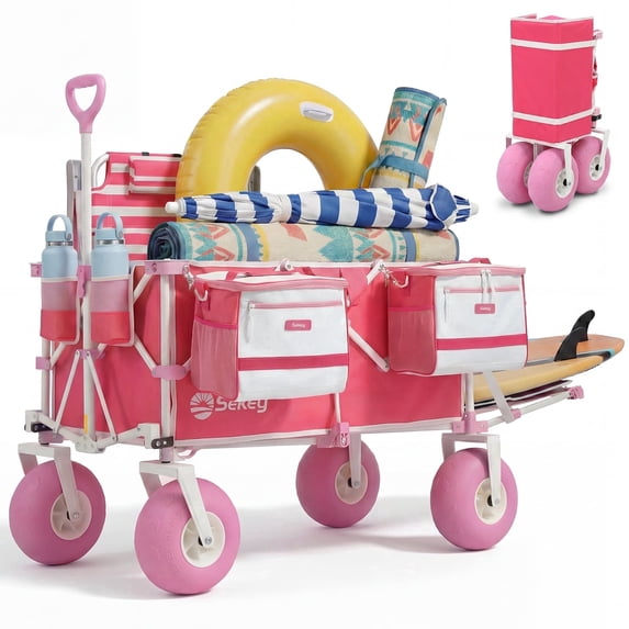 Sekey Heavy Duty Beach Wagon 300L Capacity, 9" Sand-Proof Wheels ...