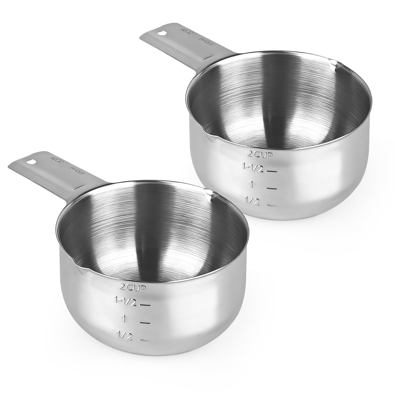 Sekonow 2 Pack 2 Cup Stainless Steel Measuring Cups, Metal Measure ...