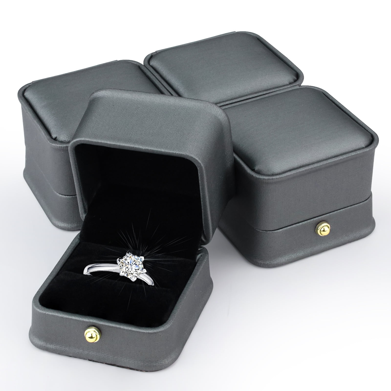 Sekonow 4 Pack Ring Box, Glossy Leather Velvet Square Jewelry Ring Gift ...