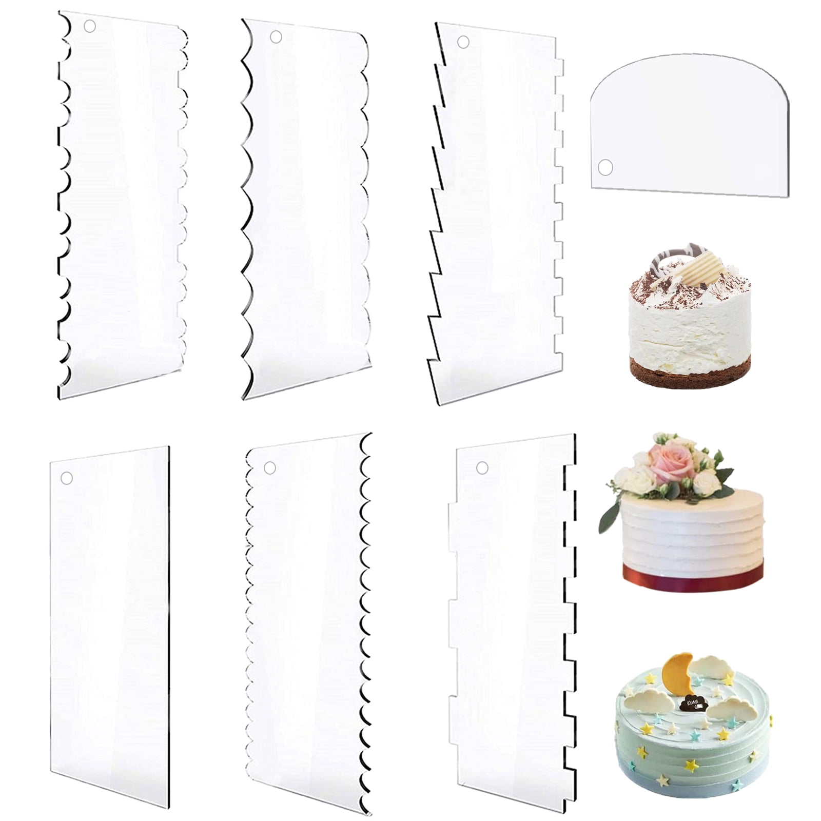 Sekonow 7 Pieces Clear Acrylic Cake Scraper Smoother, 9.5in Double ...