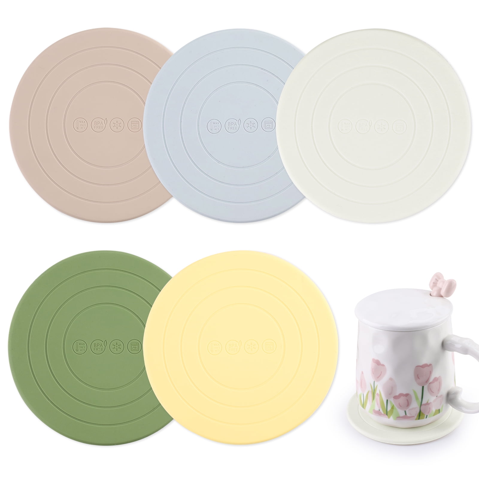 Sekonow Silicone Coasters for Drinks Set of 5, Multicolor Cup Coasters ...