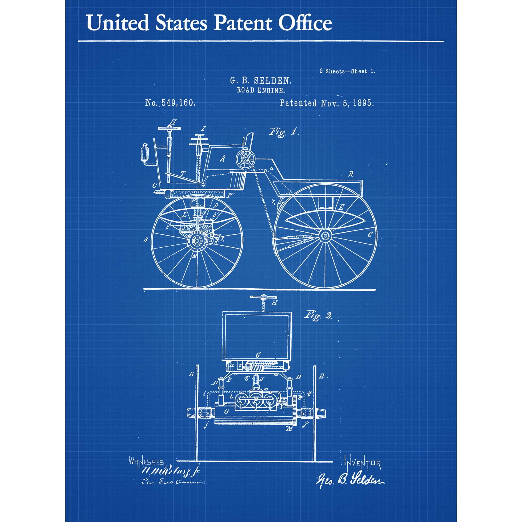 Selden Road Engine Auto 1895 Patent Plan Extra Large XL Wall Art Poster ...