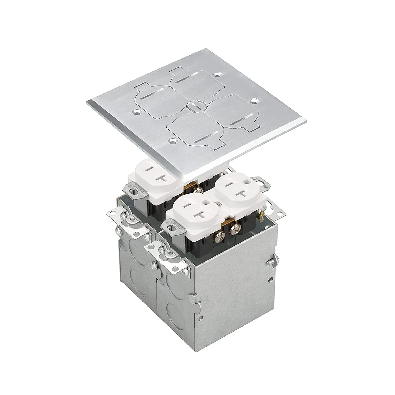 Select Lighting 20A Electrical Floor Box, Flip Lid, Nickel Brass Cover ...