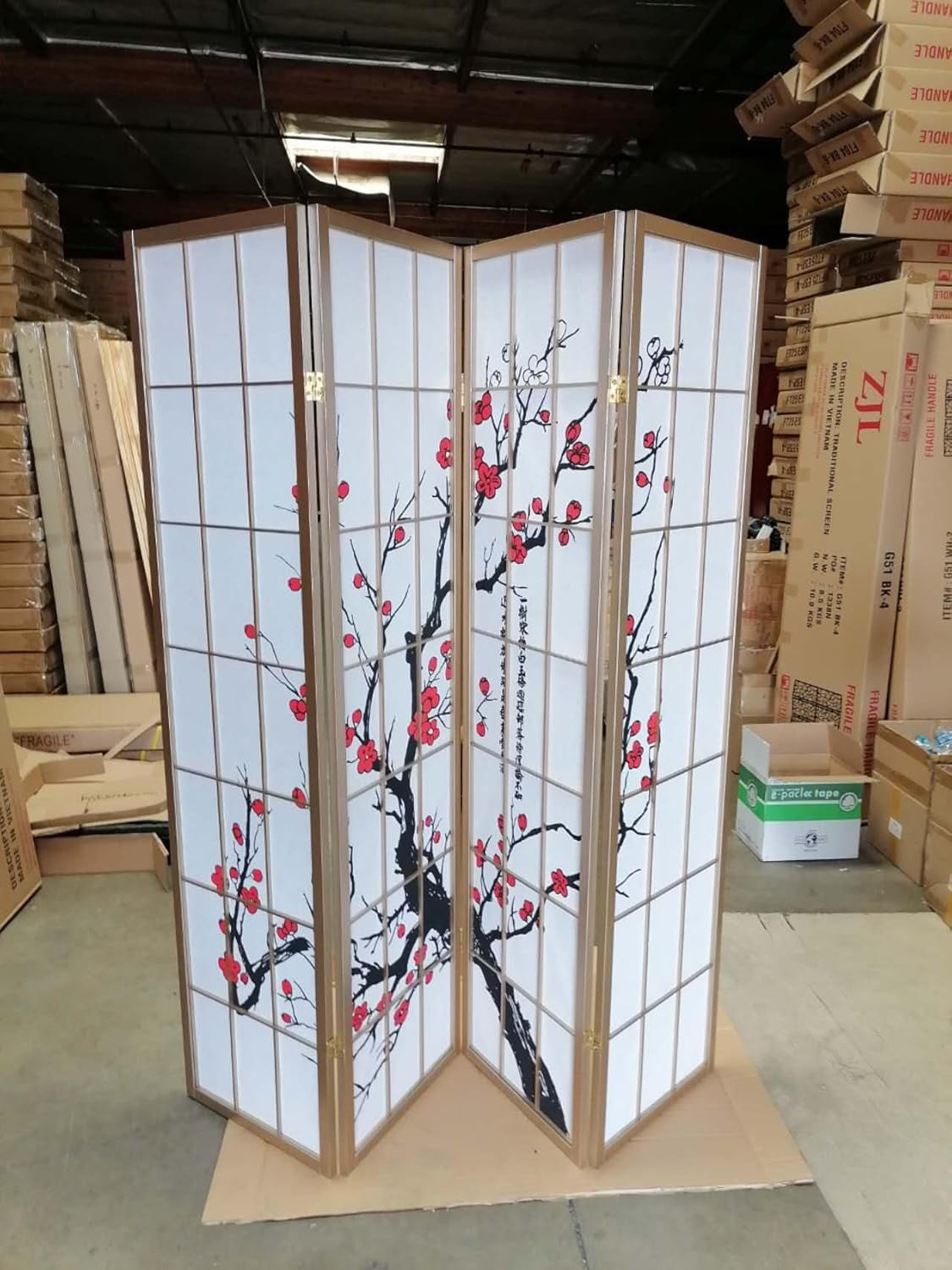 Select Plum Blossom Color and Panel 3 to 8 Room Divider (Gold, 4 ...