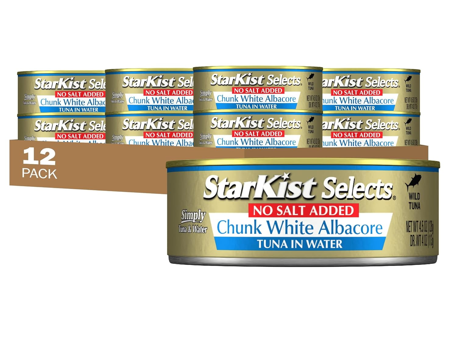 Selects No Salt Added Chunk White Albacore Tuna in Water, 4.5 oz (12 ...